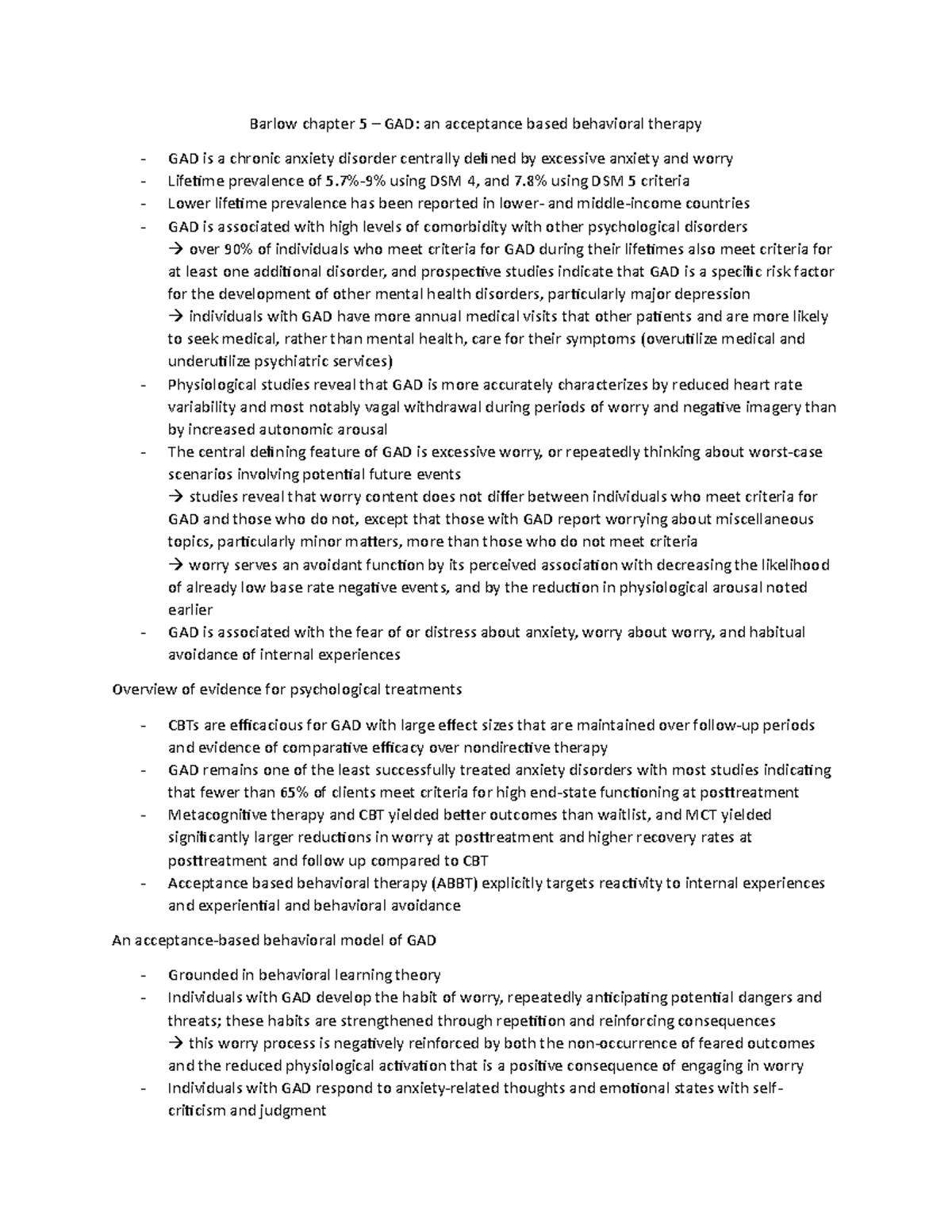 Generalized Anxiety Disorder - assessment, treatment - Barlow chapter 5 ...