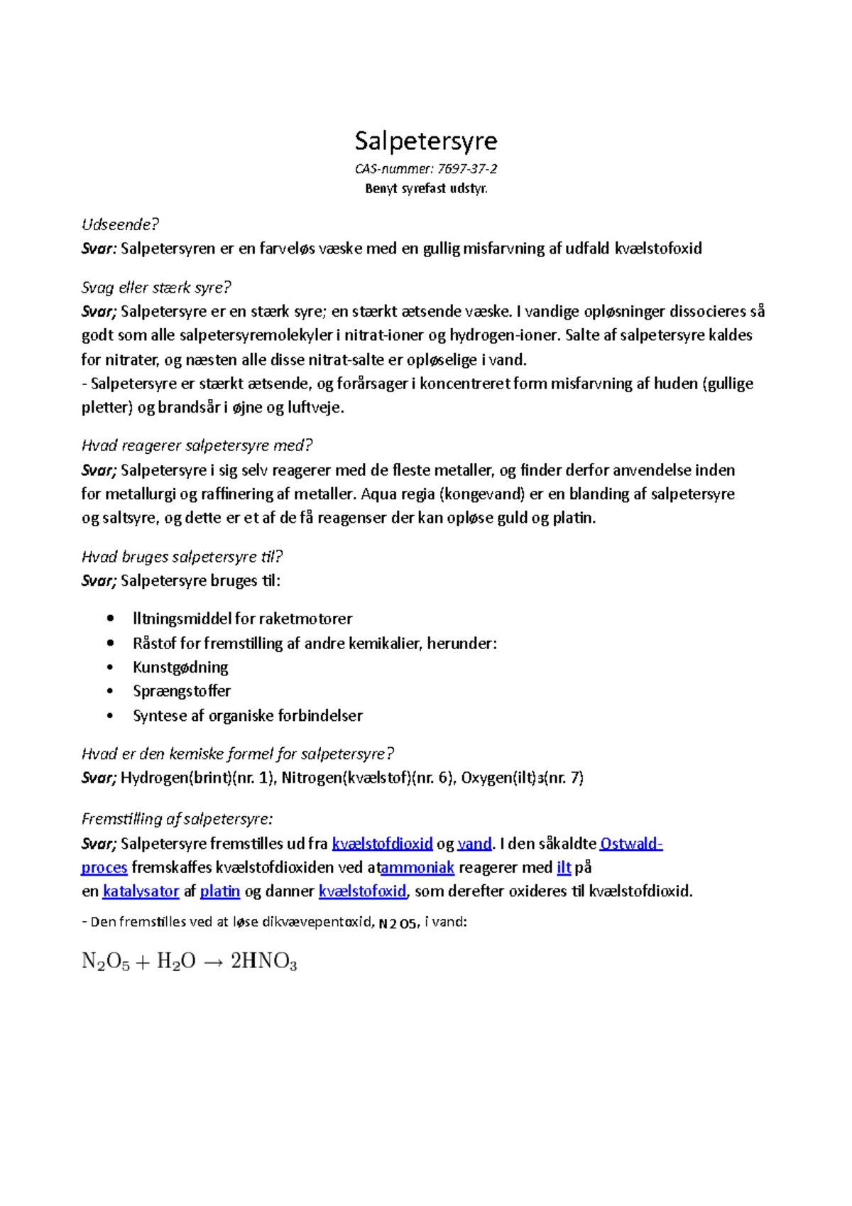 Salpetersyre - Salpetersyre CAS-nummer: 7697-37- Benyt syrefast udstyr ...