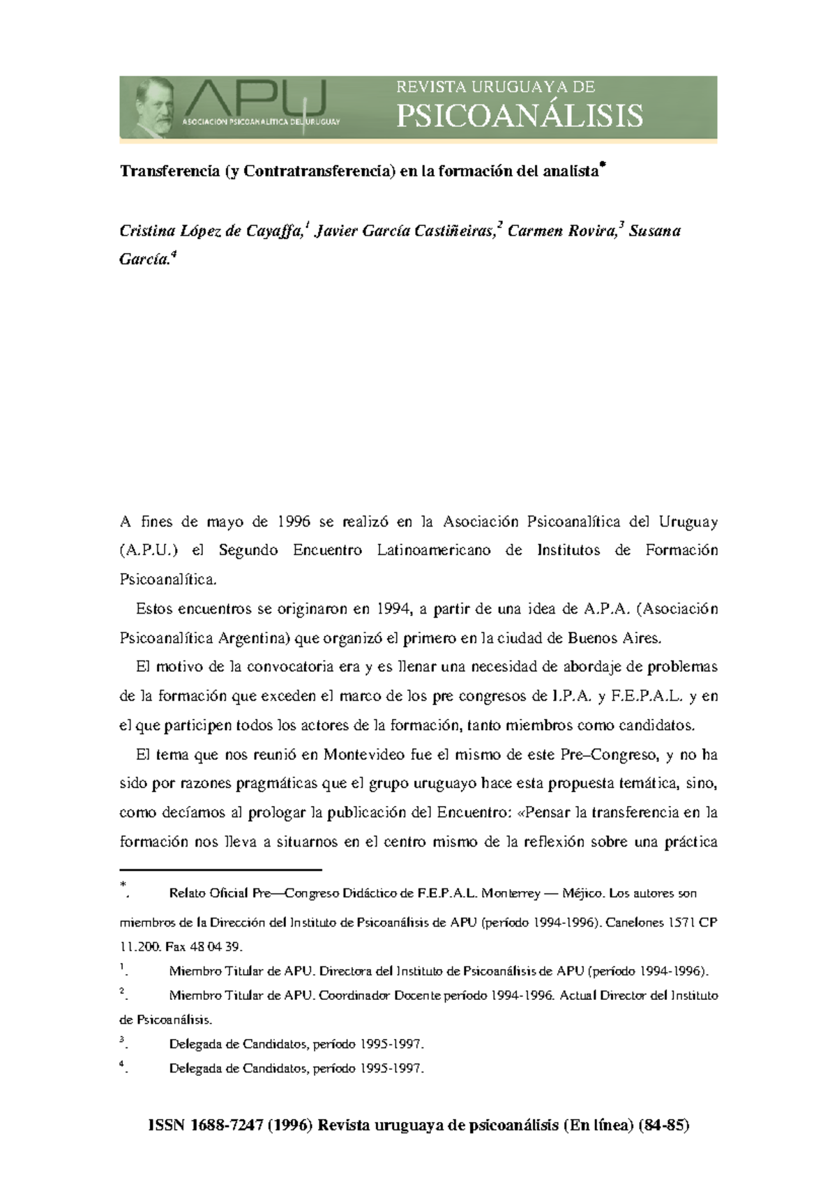 07 sesión Lectura 01 Psico Tx 1 - Transferencia (y Contratransferencia ...
