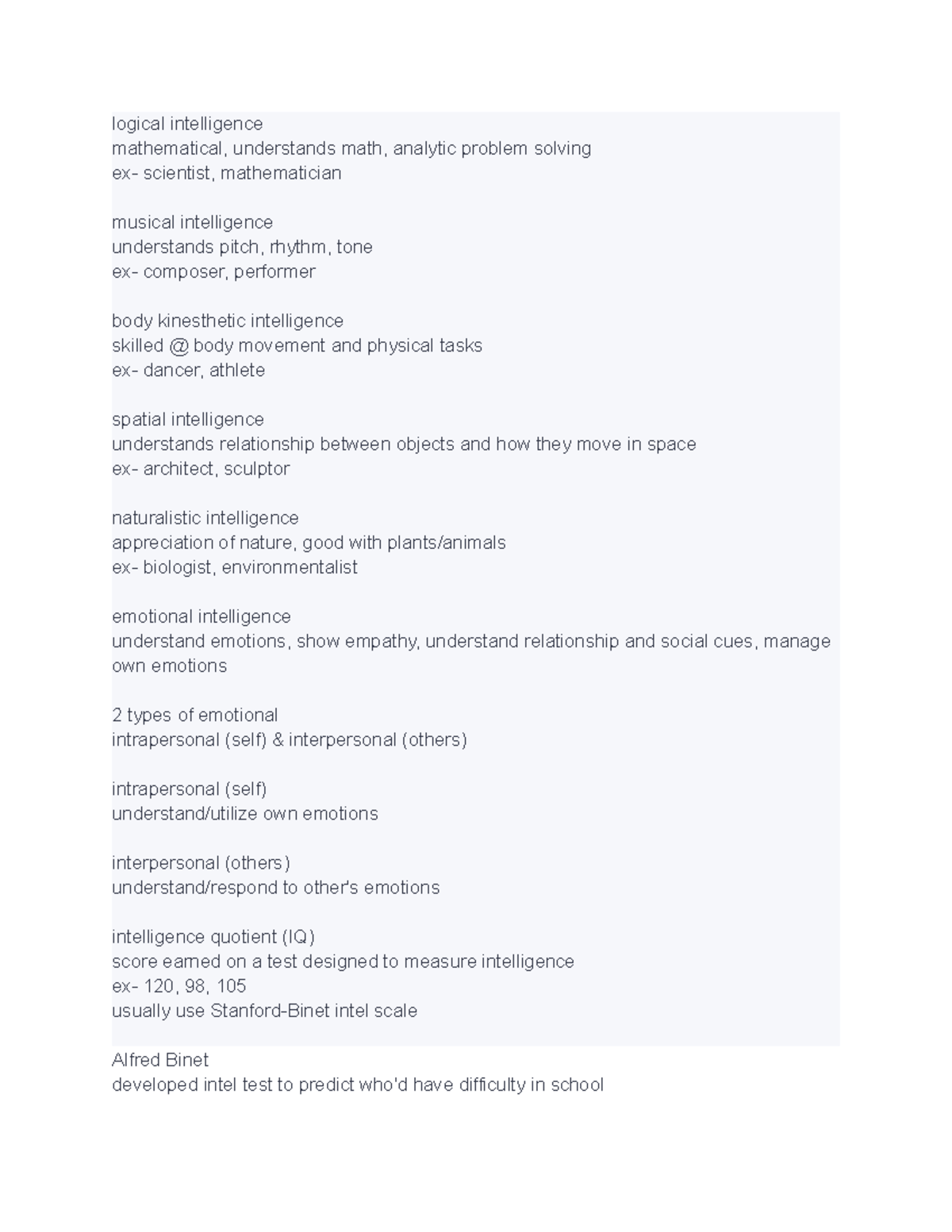 Psych 2 - For Alese Nelson's class. - logical intelligence mathematical ...