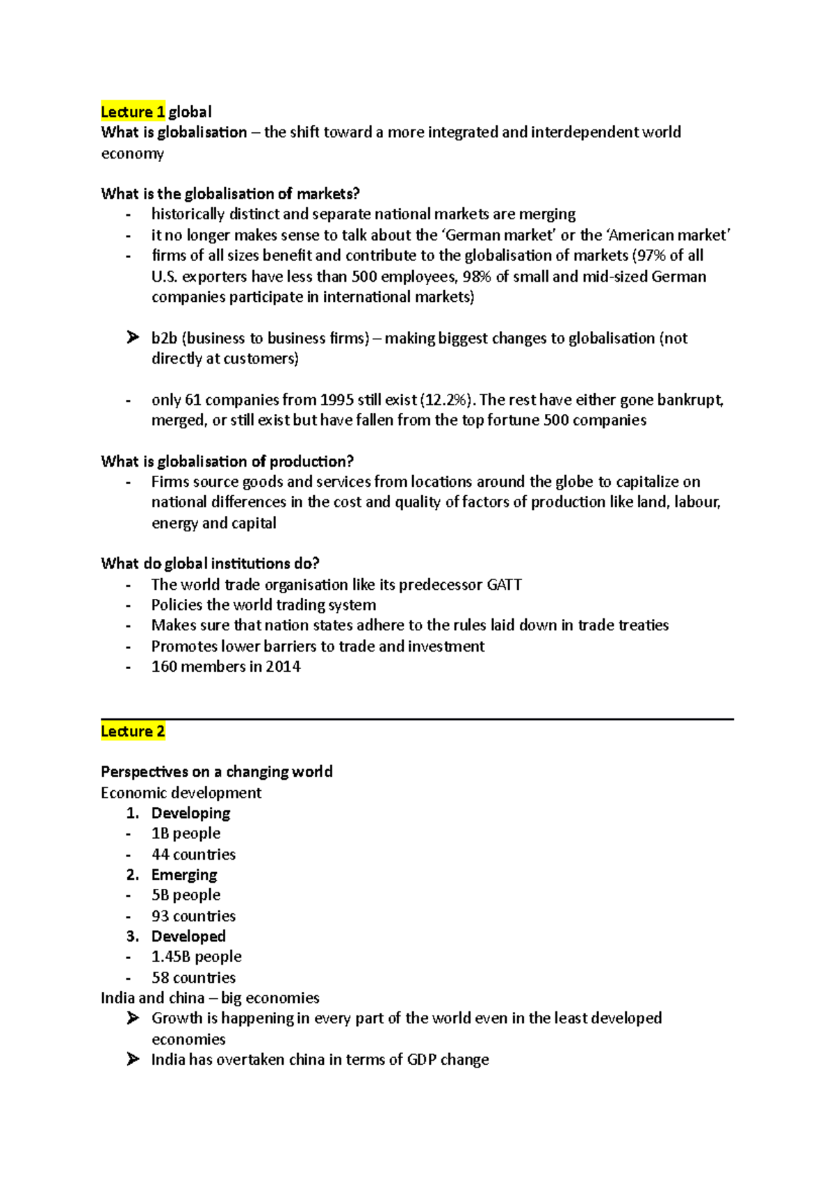 Lecture global - Lecture 1 global What is globalisation – the shift ...
