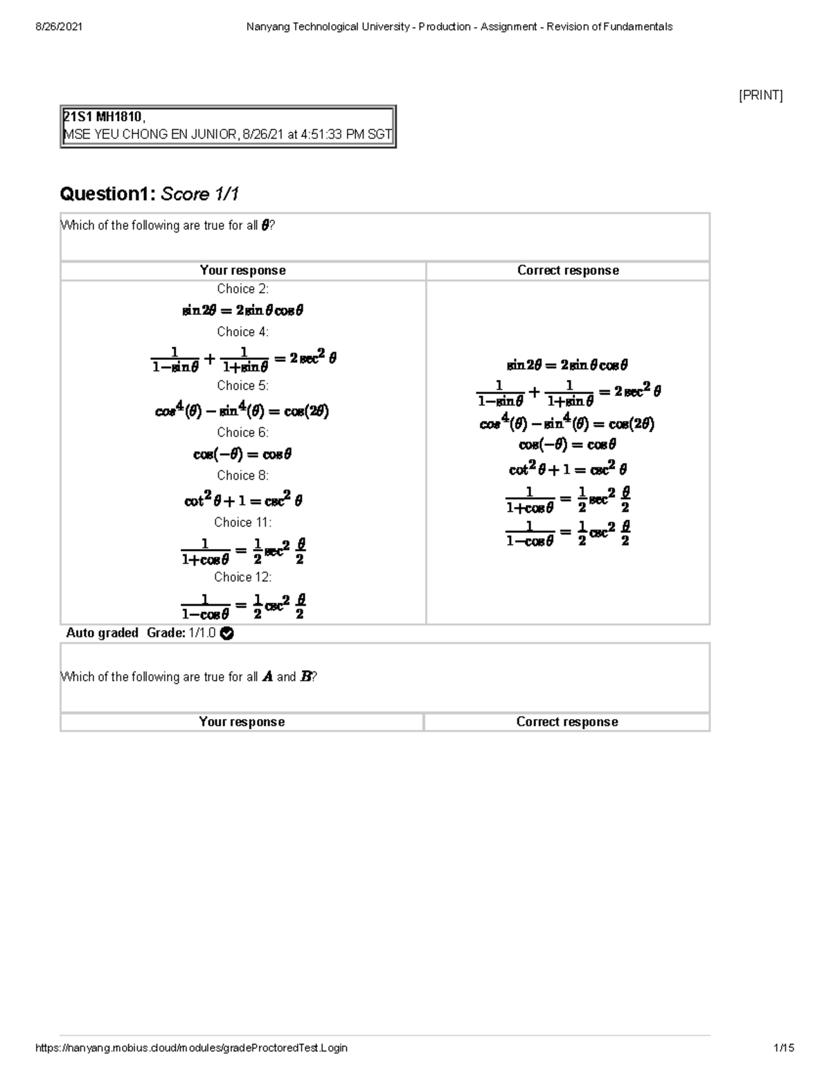 Nanyang Technological University - Production - Assignment - Revision of Fundamentals - [PRINT ...