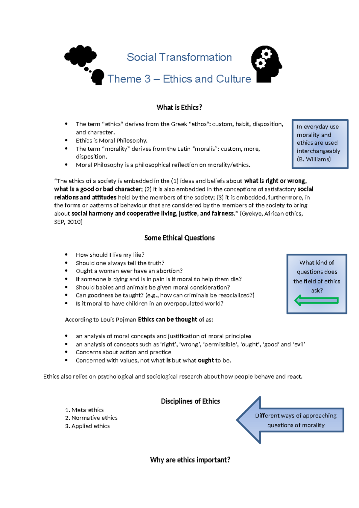 What is Ethics - Social Transformation Theme 3 – Ethics and Culture ...