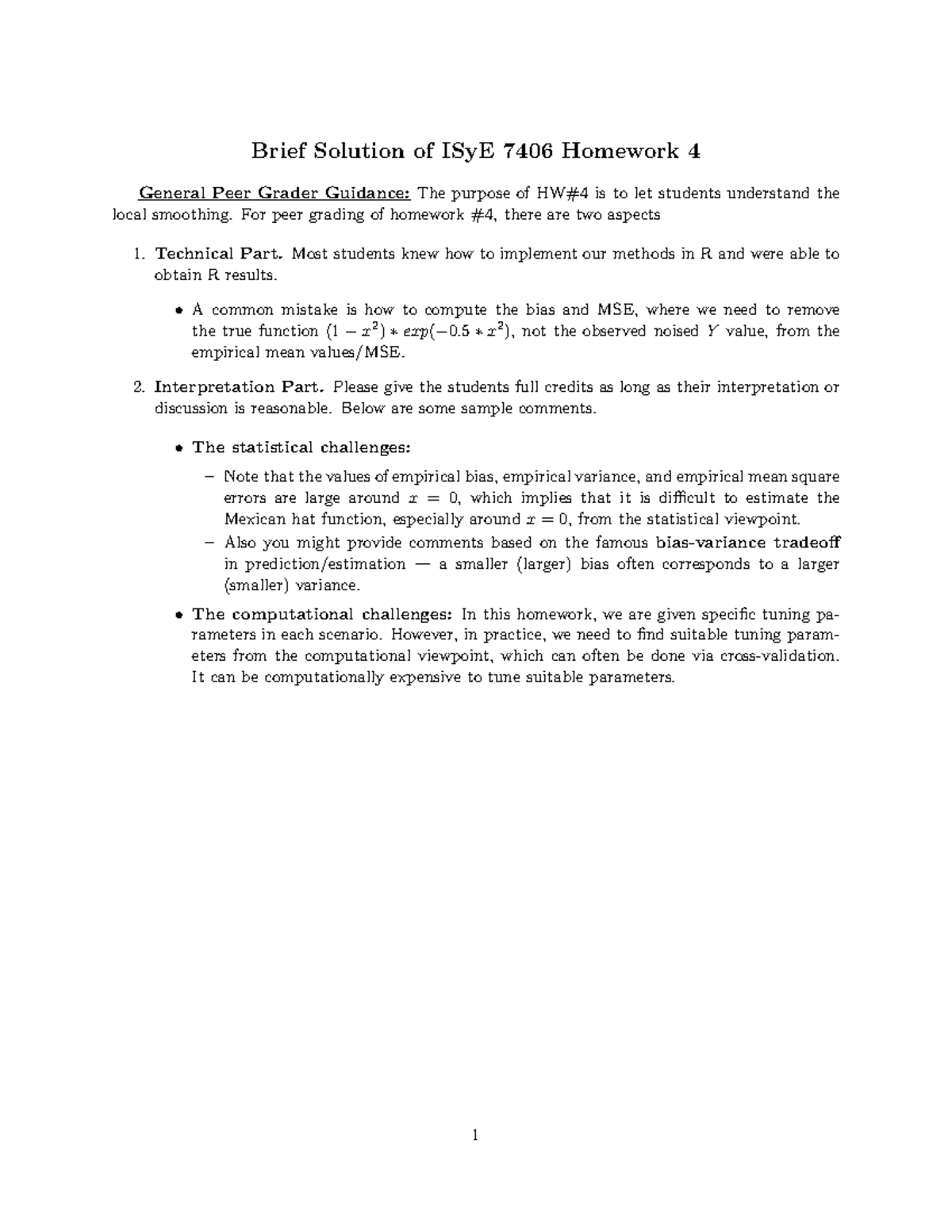 HW04sol - Brief Solution of ISyE 7406 Homework 4 General Peer Grader ...