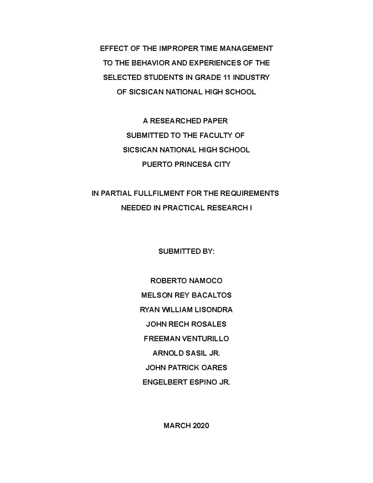 Effect OF THE Improper TIME Management - EFFECT OF THE IMPROPER TIME ...