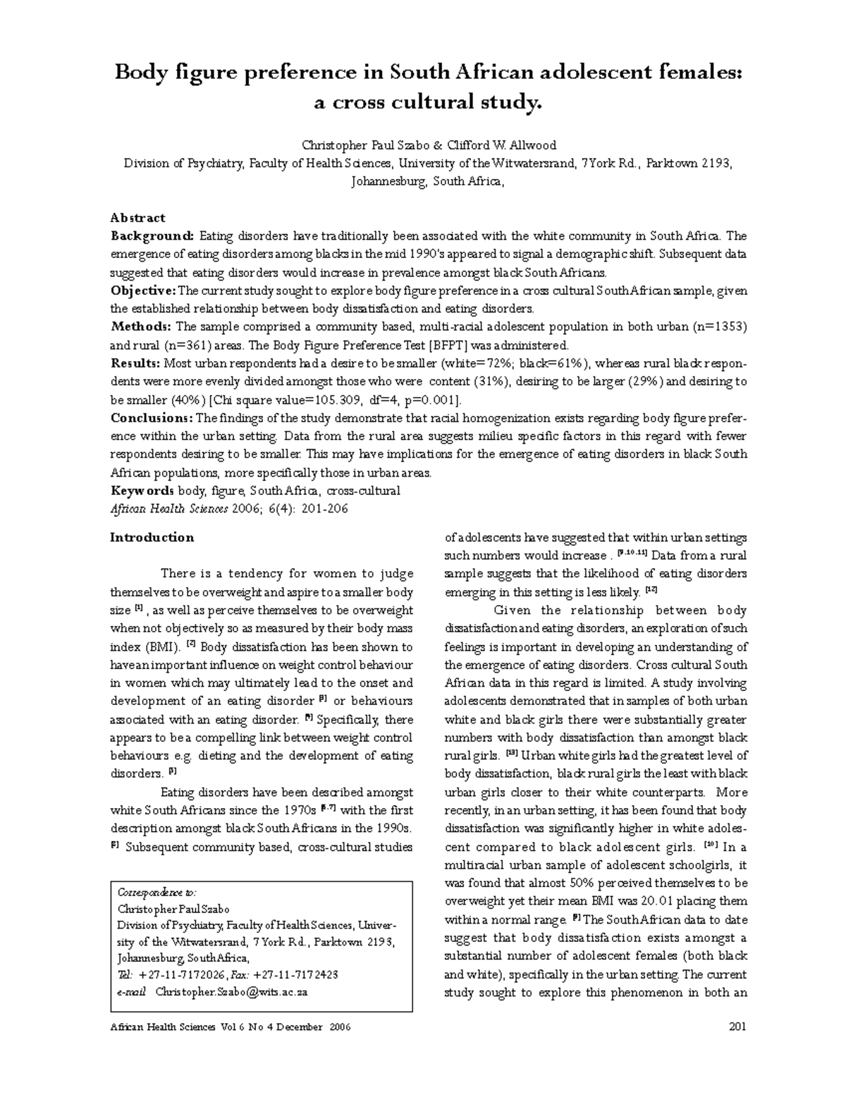 Body figure preference in South African adolescent females ...