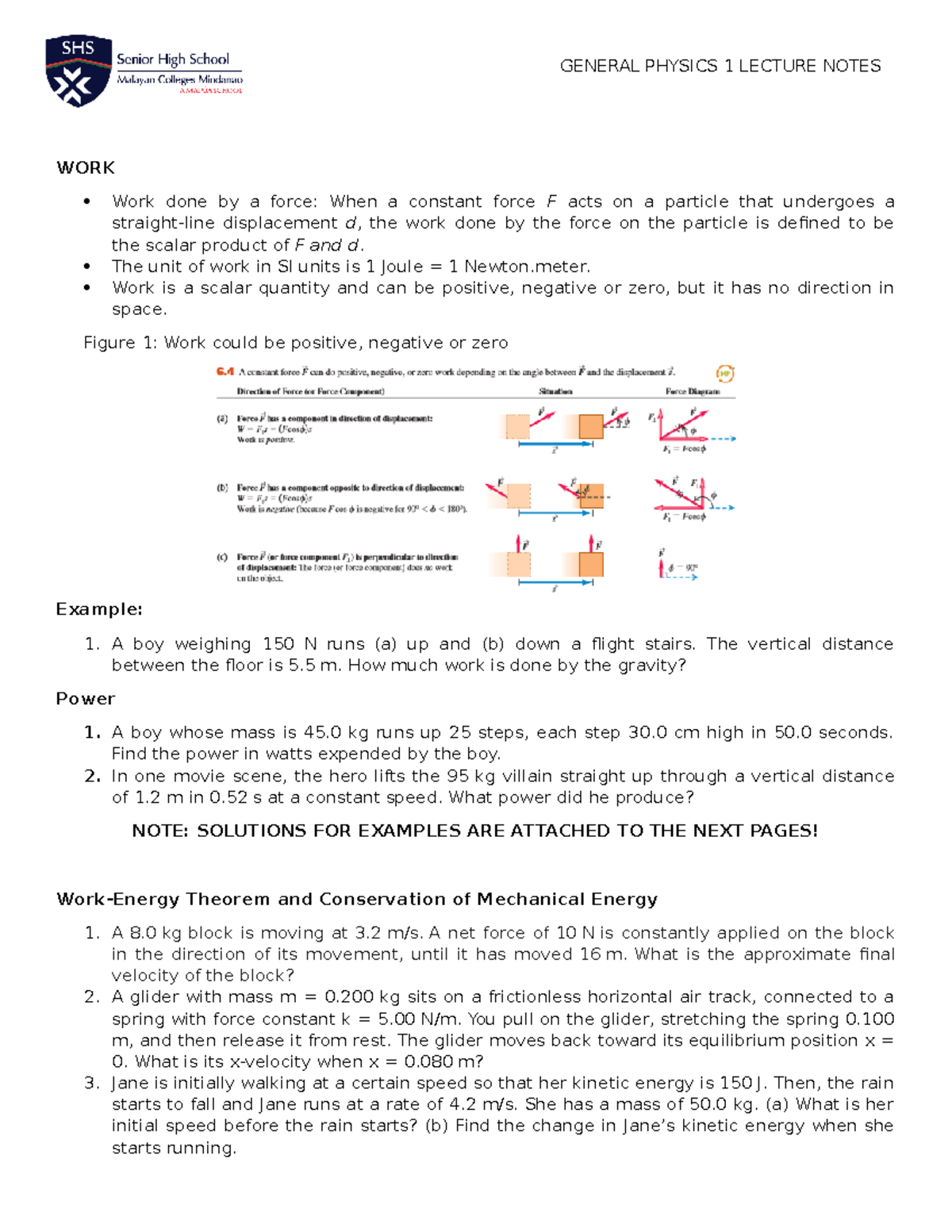 2ND Monthly Lecture Notes - GENERAL PHYSICS 1 LECTURE NOTES WORK Work ...