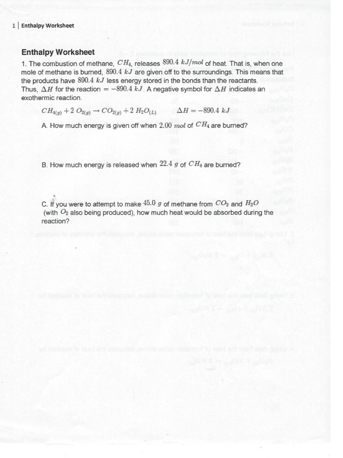 Enthalpy-work-sheet - Enthalpy worksheet - CHE105 - Studocu