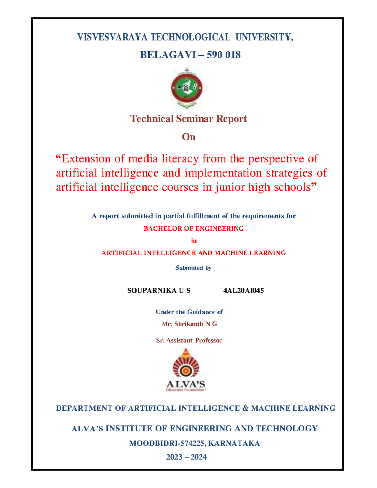 Seminar Report - VISVESVARAYA TECHNOLOGICAL UNIVERSITY, BELAGAVI – 590 ...