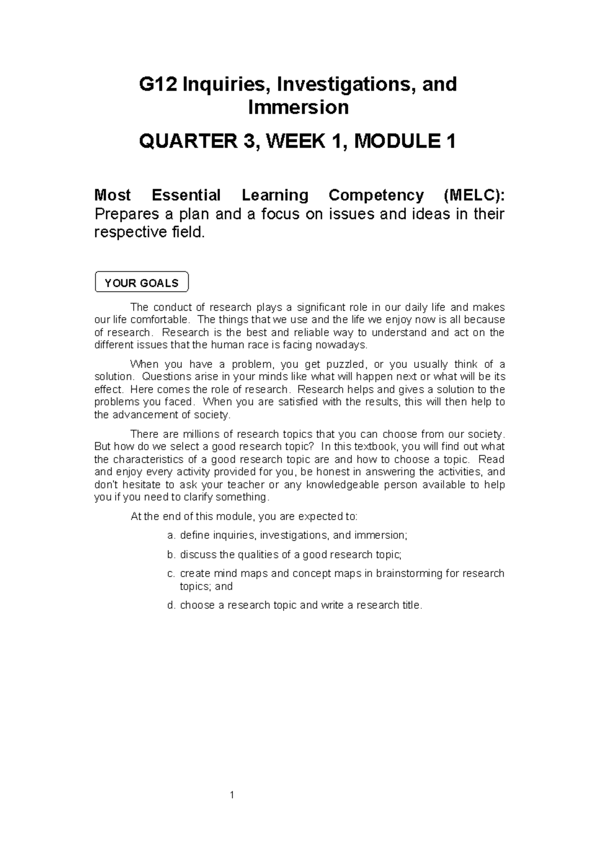 3 is Quarter 3 Week 1 Module 1 - G12 Inquiries, Investigations, and ...