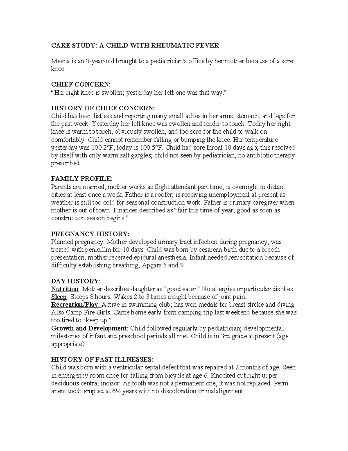 Cardiology case study - CARE STUDY: A CHILD WITH RHEUMATIC FEVER Meena ...