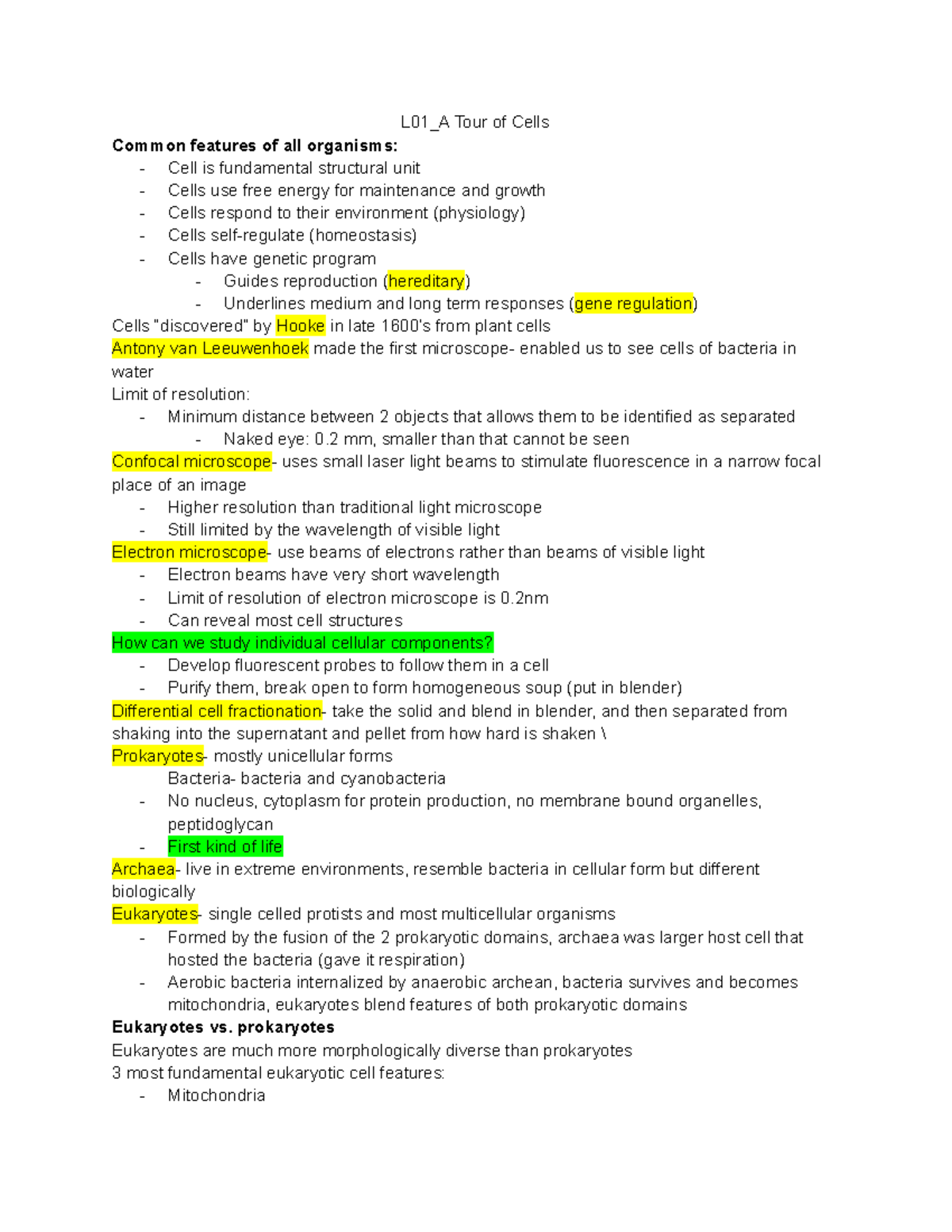 L01 A Tour of Cells - L01_A Tour of Cells Common features of all ...