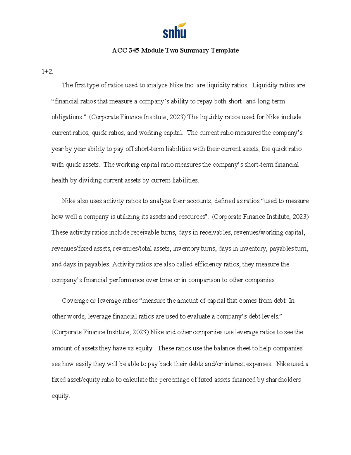 ACC 345 Module Two Summary - Rumrill - ACC 345 Module Two Summary ...
