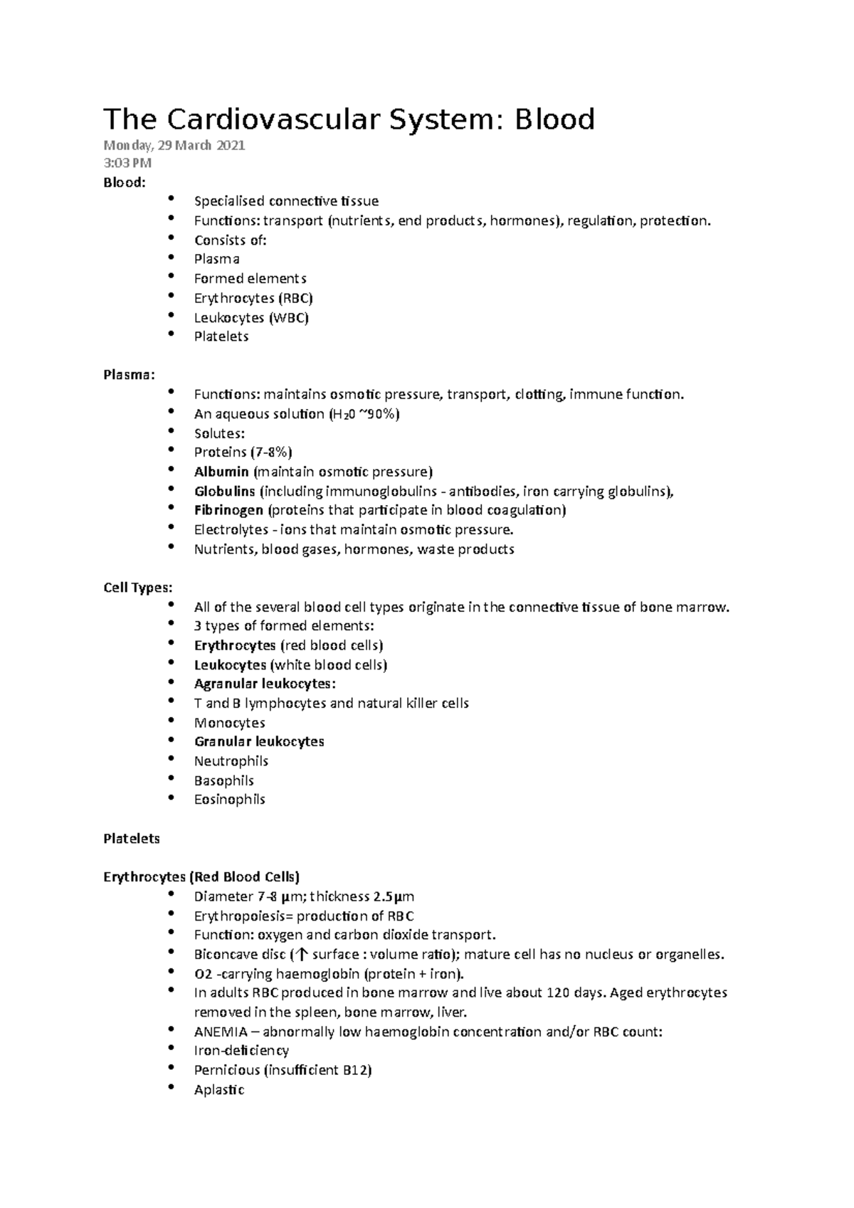 The Cardiovascular System Blood - The Cardiovascular System: Blood ...