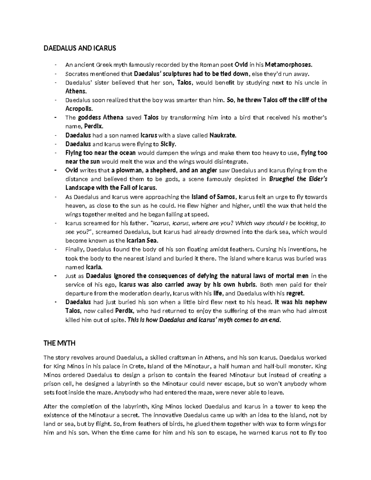 Daedalus and Icarus - DAEDALUS AND ICARUS - An ancient Greek myth ...