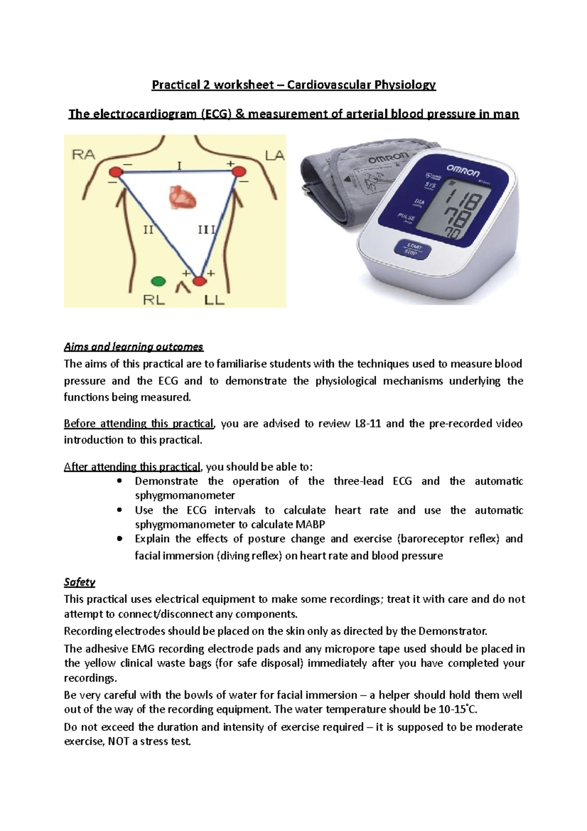 Practical 2 Cardiovascular Physiology (ECG Blood pressure) - Practical ...