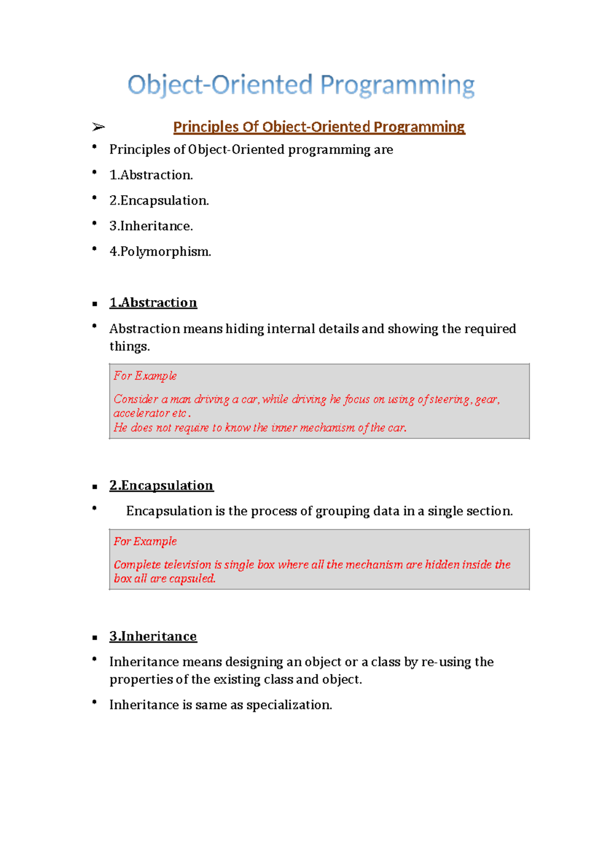 Object-Oriented+Programming - • 2. • 3. • 4. 1 • Abstraction means hiding internal details and ...
