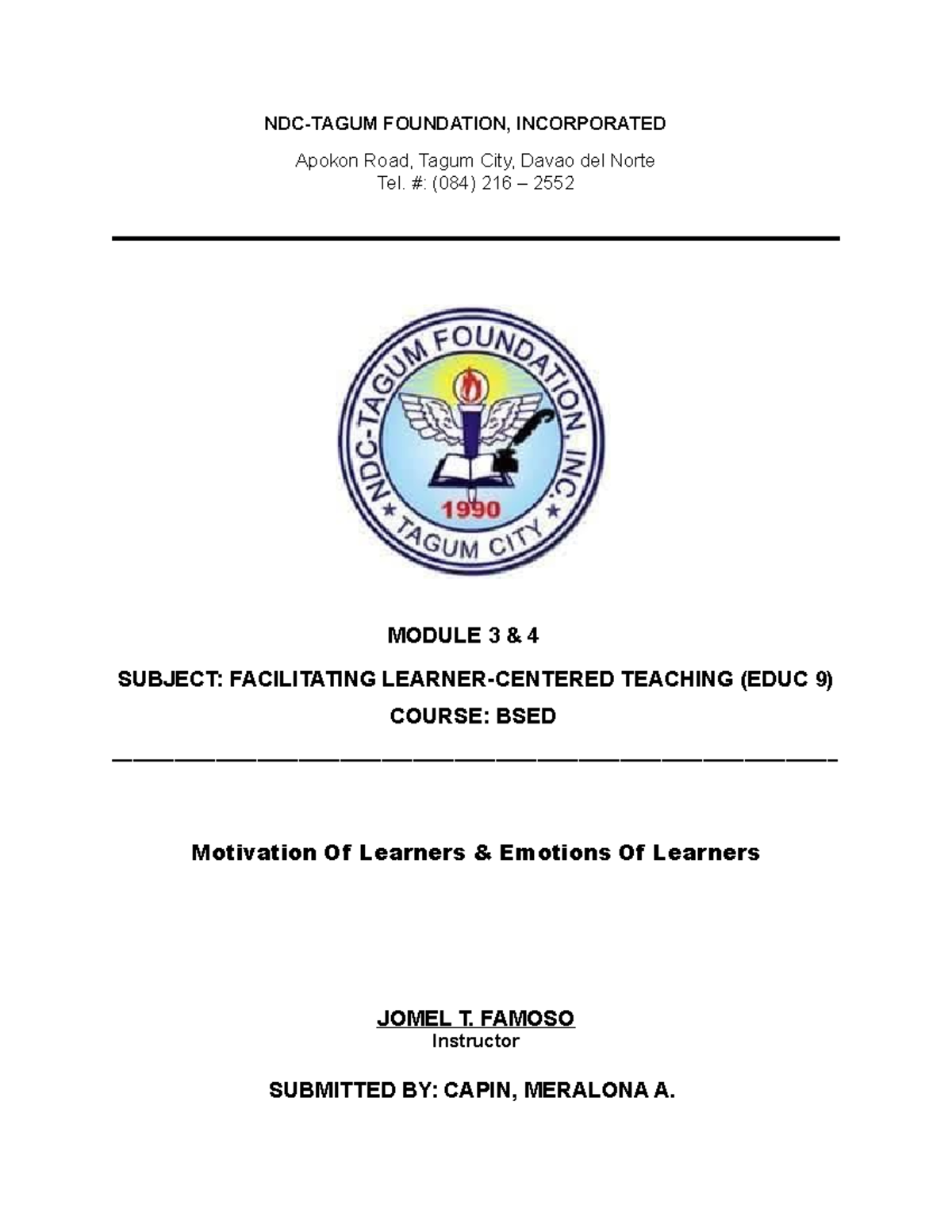 Capin, Meralona Module 3 & 4 EDUC-9 DONE - NDC-TAGUM FOUNDATION ...
