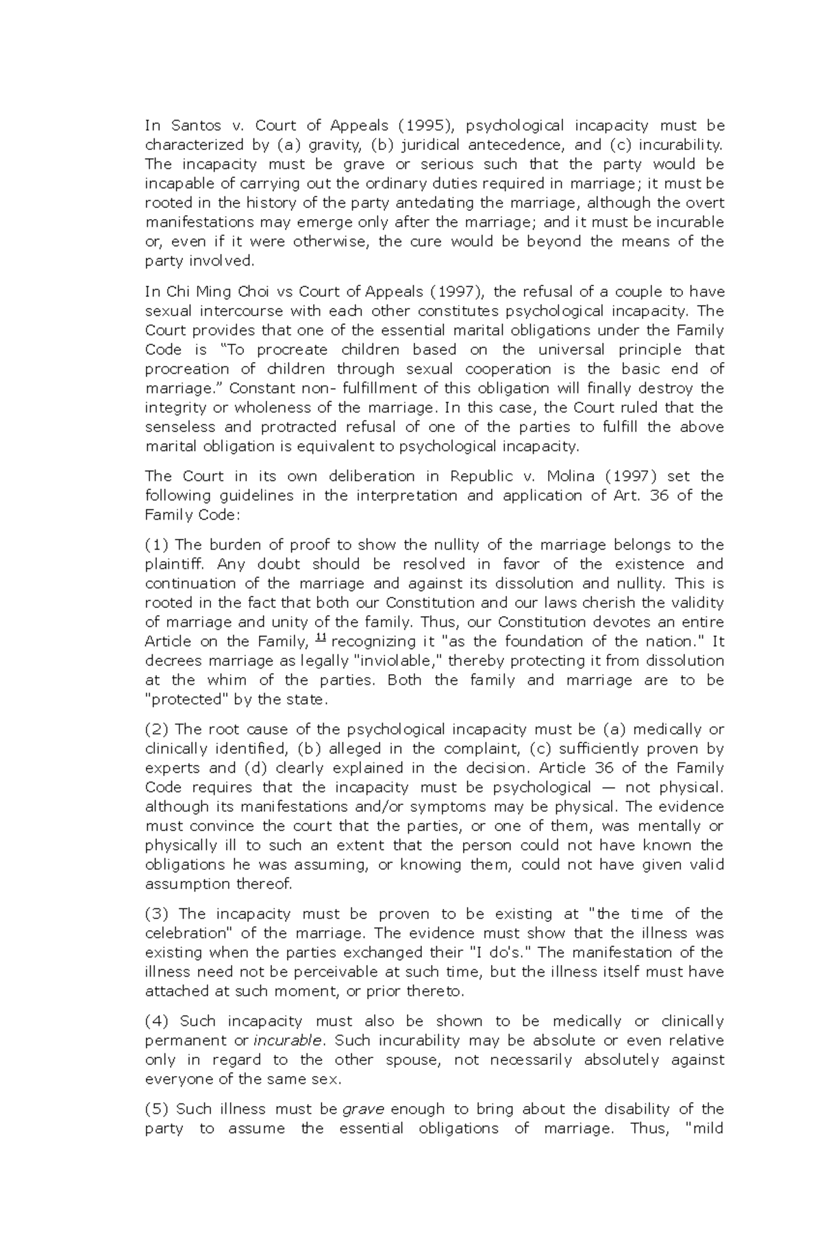 Art 36 FC Psychological Incapacity - In Santos v. Court of Appeals ...
