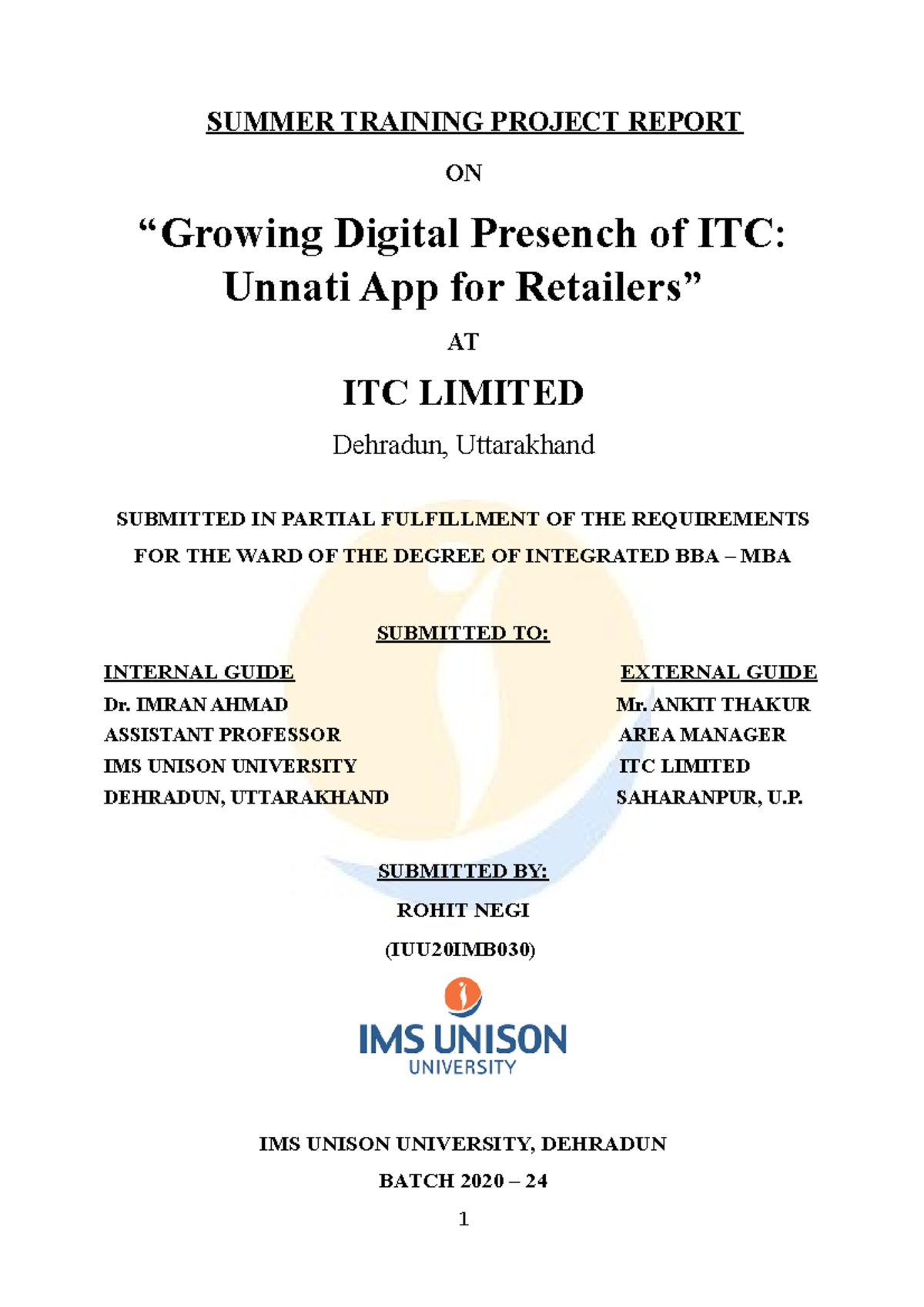 Rohit Negi SIP Report ITC - SUMMER TRAINING PROJECT REPORT ON “Growing ...