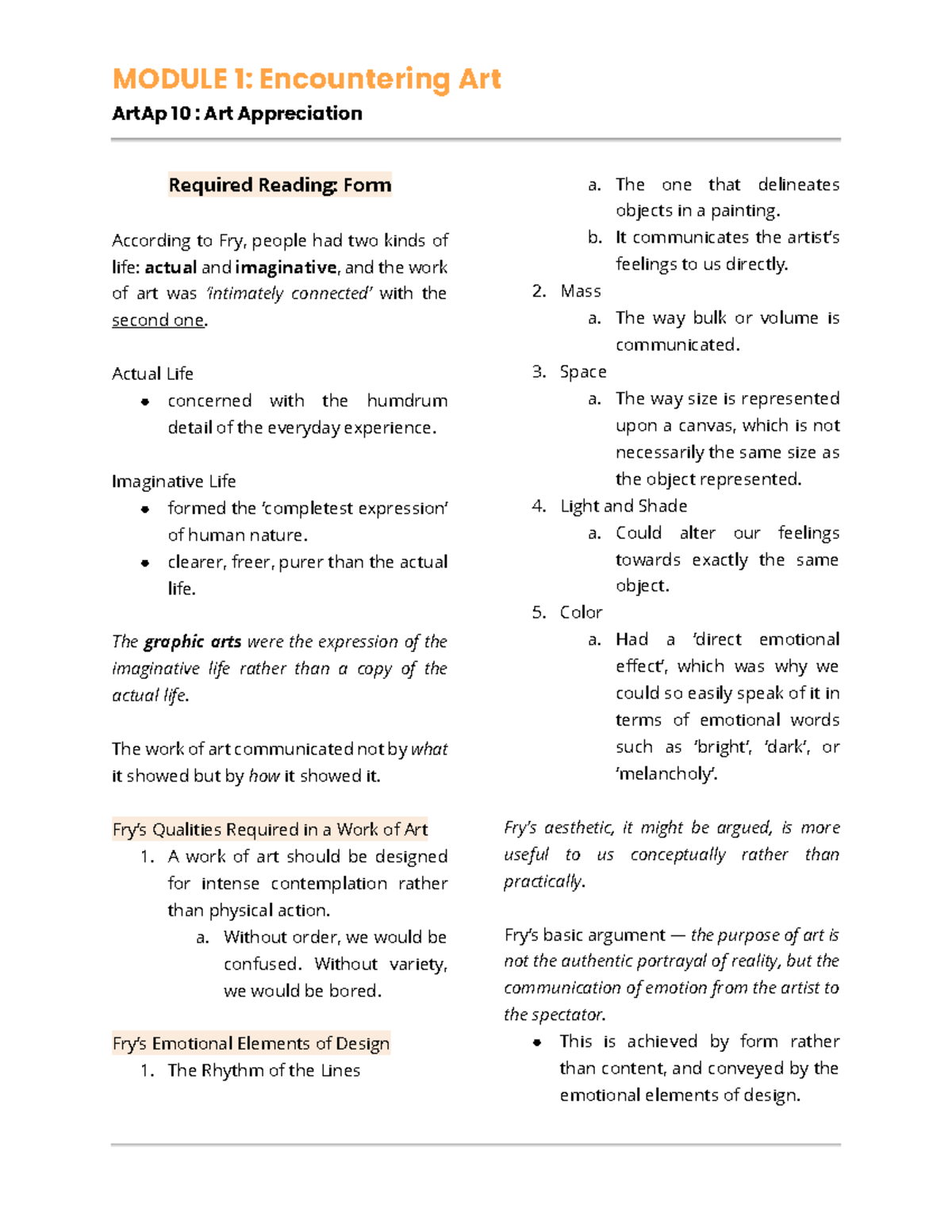 Art Ap 10 Module 1 - MODULE 1: Encountering Art ArtAp 10 : Art ...