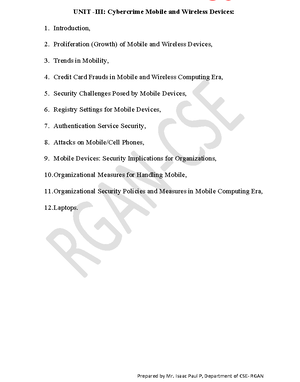 UNIT 2 - 1 UNIT -III: Cybercrime Mobile and Wireless Devices: 1 ...