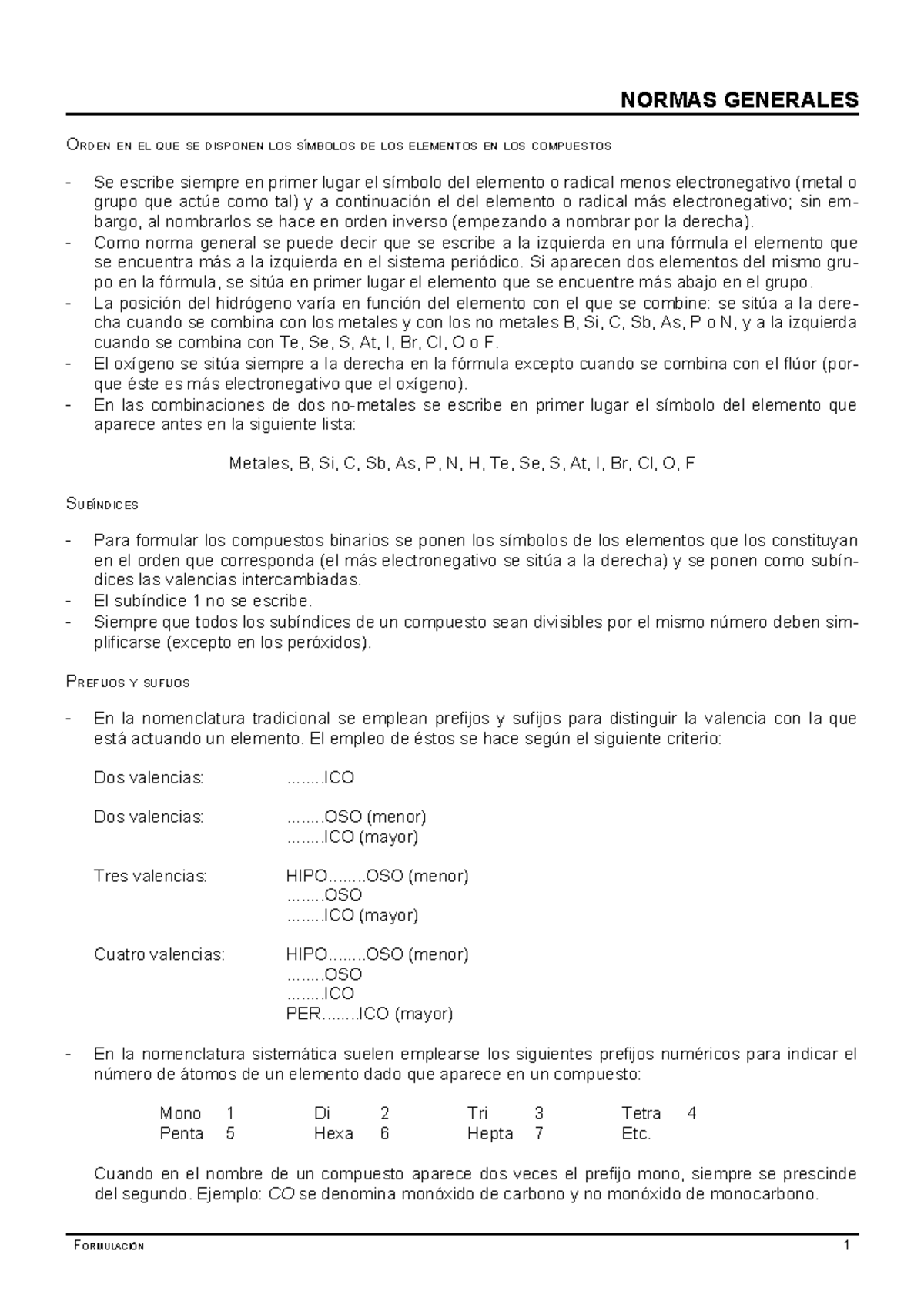 Nomencl Química Material Extra-UIII - NORMAS GENERALES ORDEN EN EL QUE ...