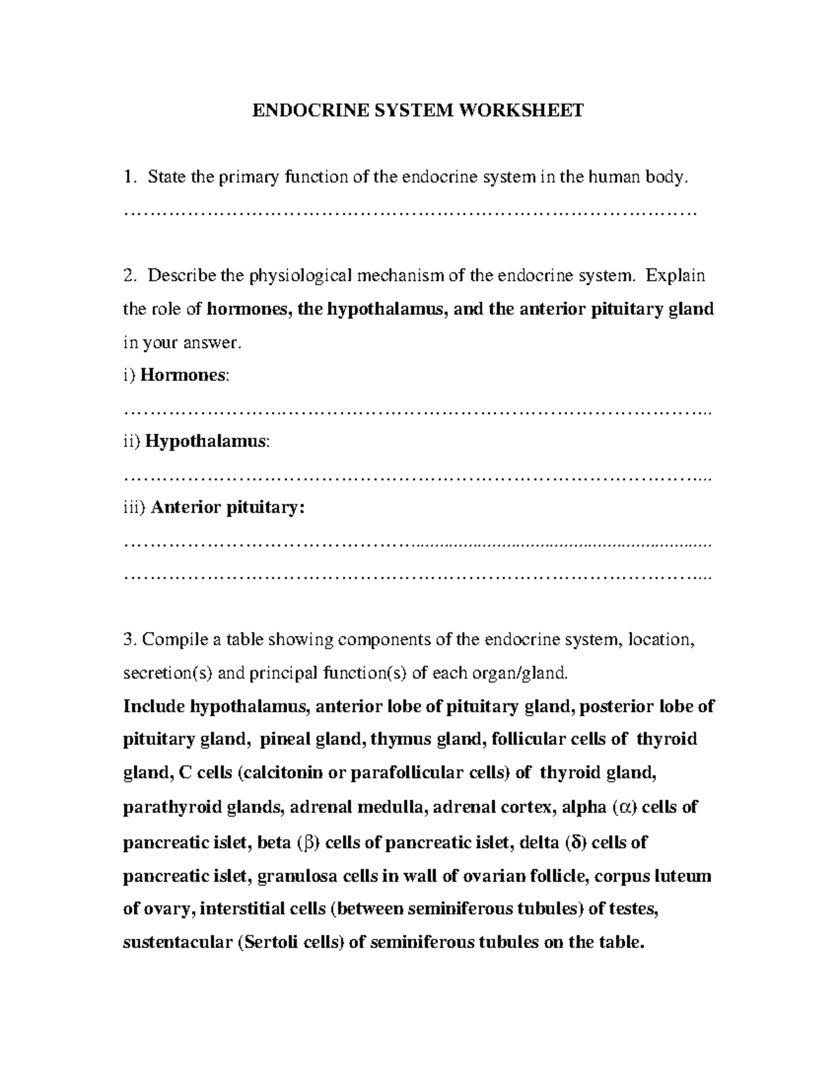 Endocrine- System- Worksheet - ENDOCRINE SYSTEM WORKSHEET State the ...