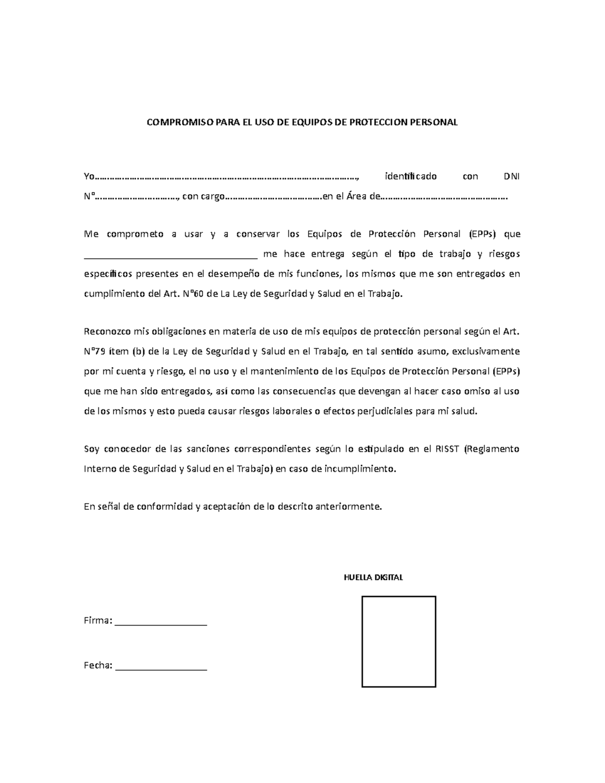3.- Compromiso de EPP - DESCRIPCIÓN DE EPPS - COMPROMISO PARA EL USO DE ...