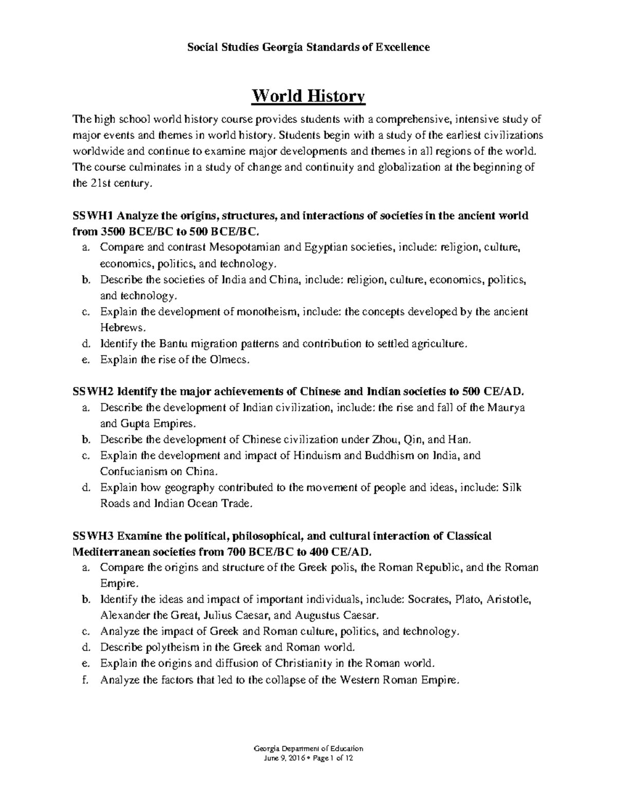 Social Studies World History Georgia Standards - Georgia Department of ...