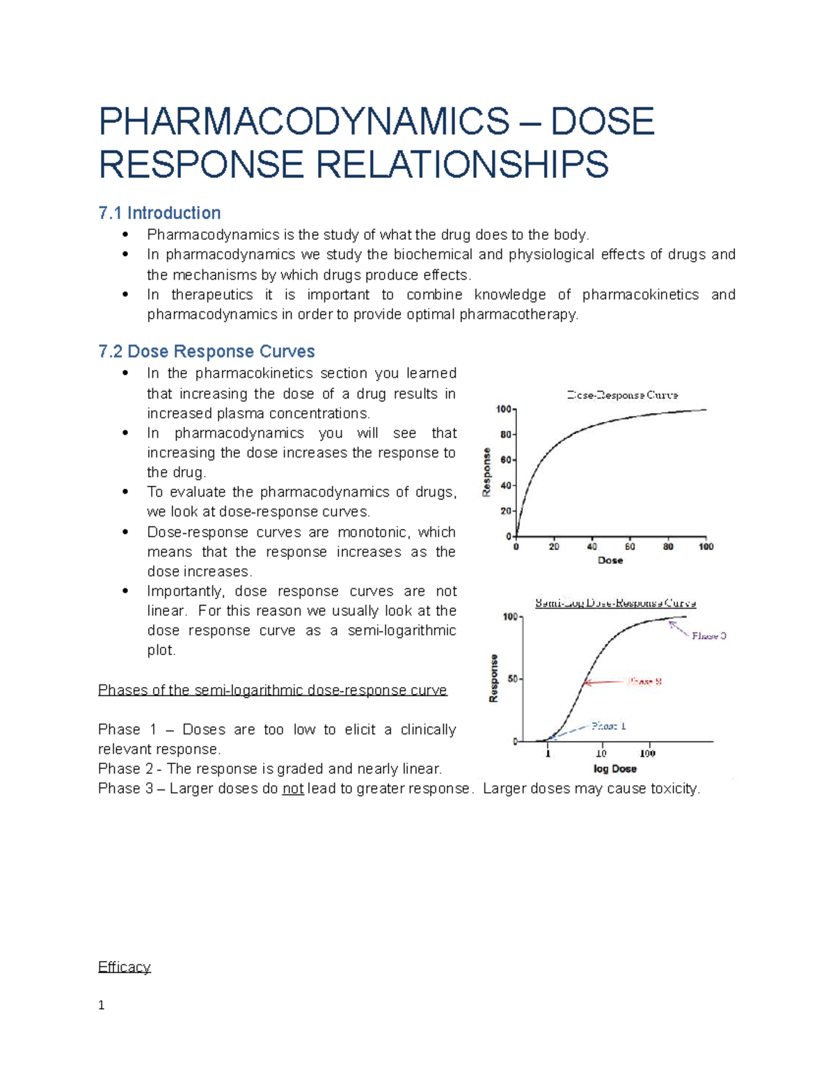 Module 7 Notes 2020 - PHARMACODYNAMICS – DOSE RESPONSE RELATIONSHIPS 7 ...