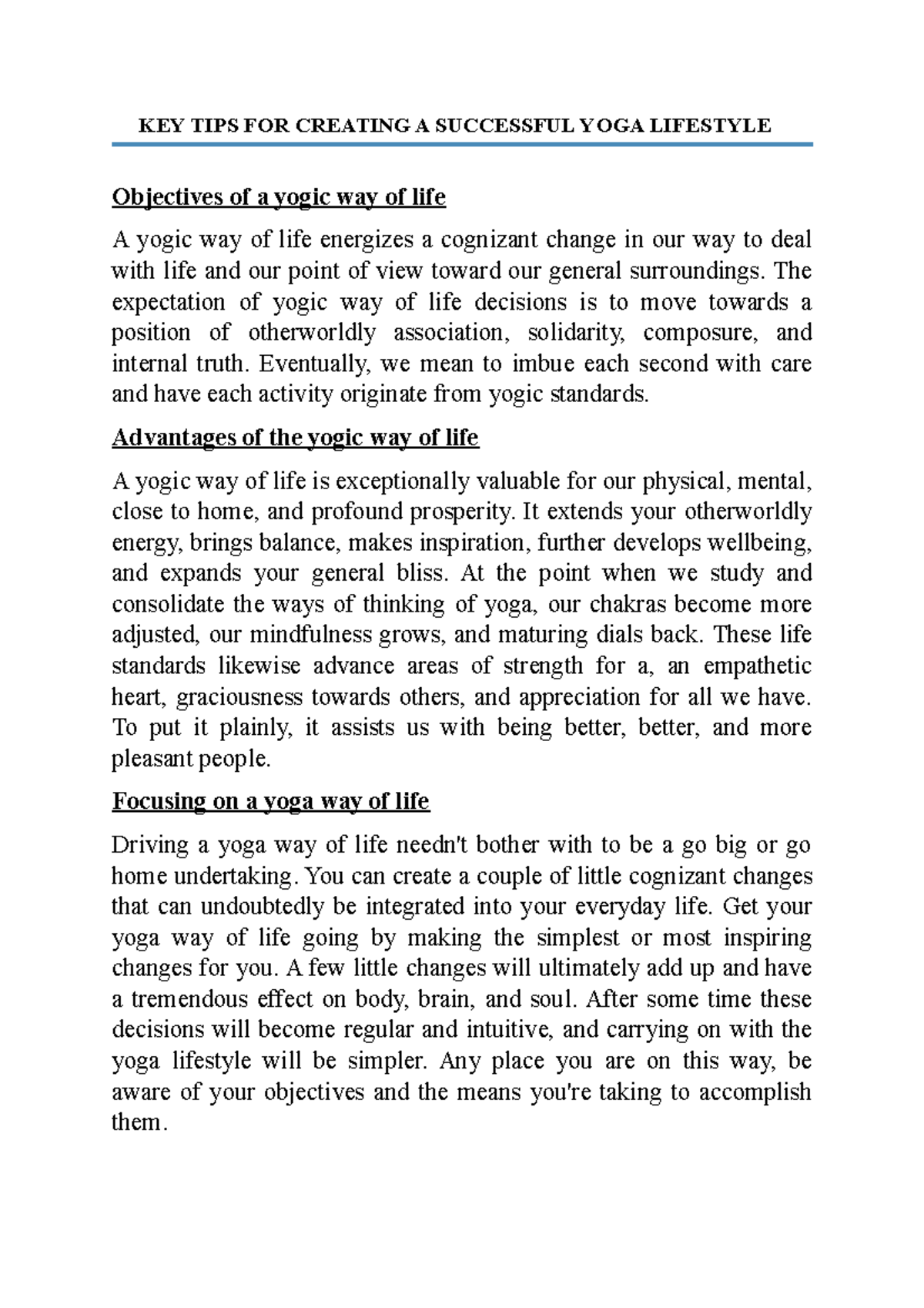 KEY TIPS FOR Creating A Successful YOGA Lifestyle - KEY TIPS FOR ...