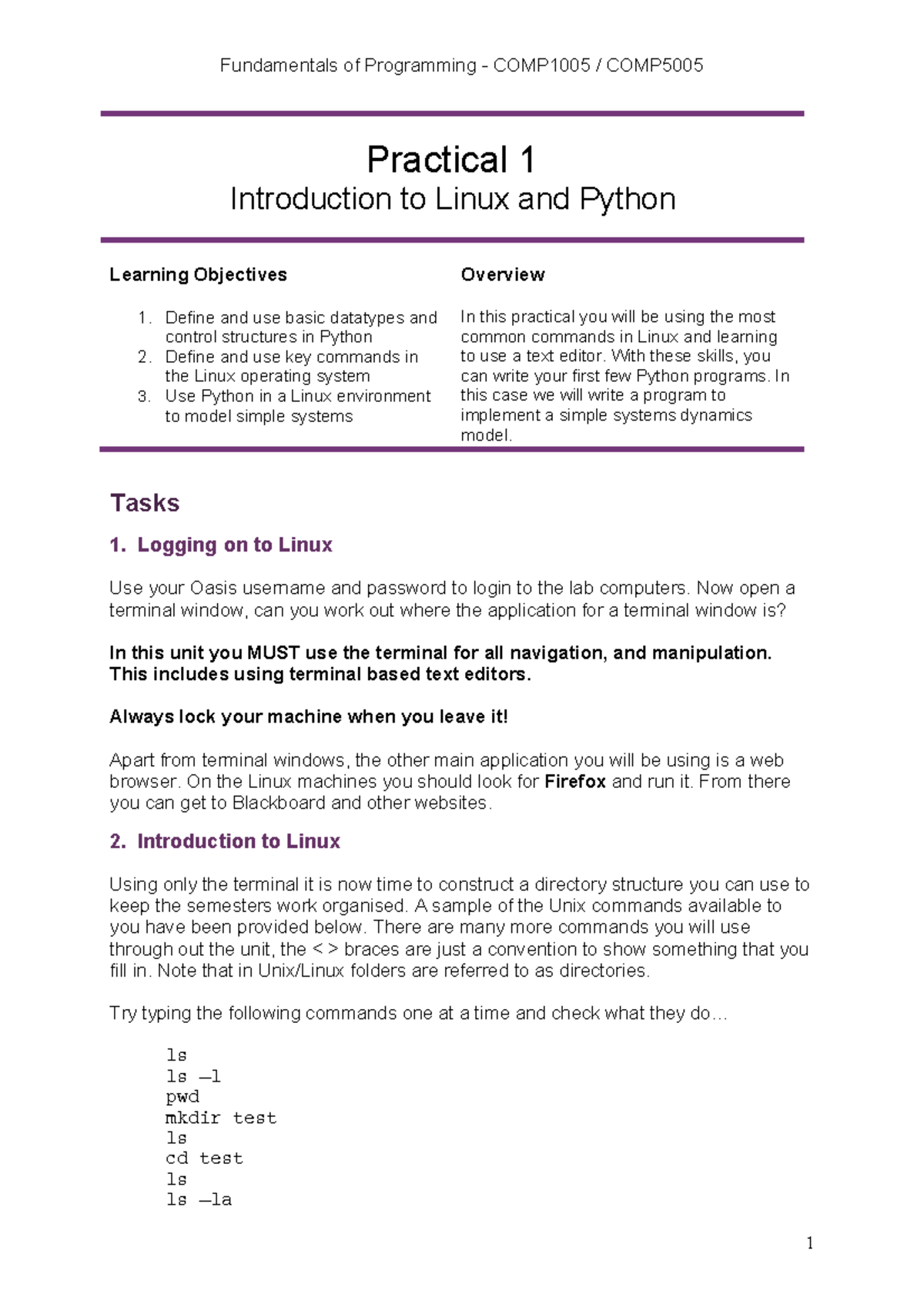 Practical 1 - Practical 1 Introduction to Linux and Python Learning ...