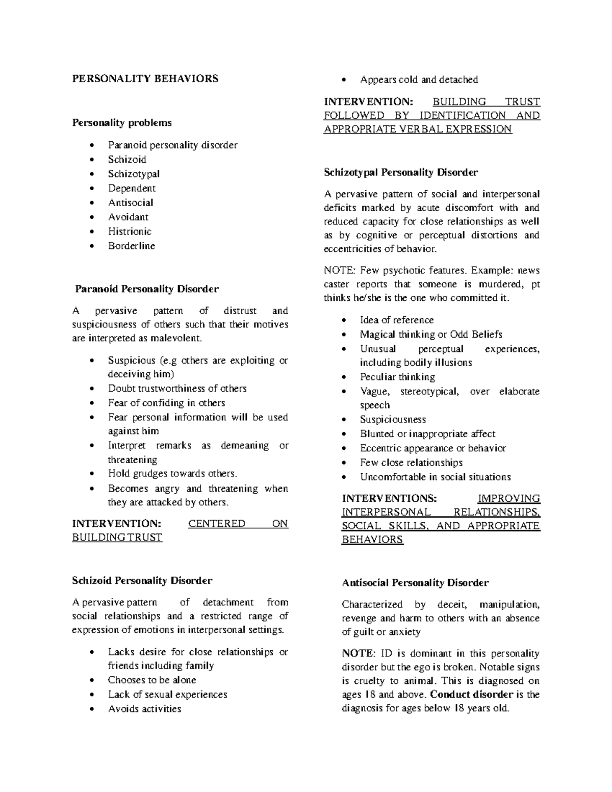 Personality Behaviors - PERSONALITY BEHAVIORS Personality problems ...