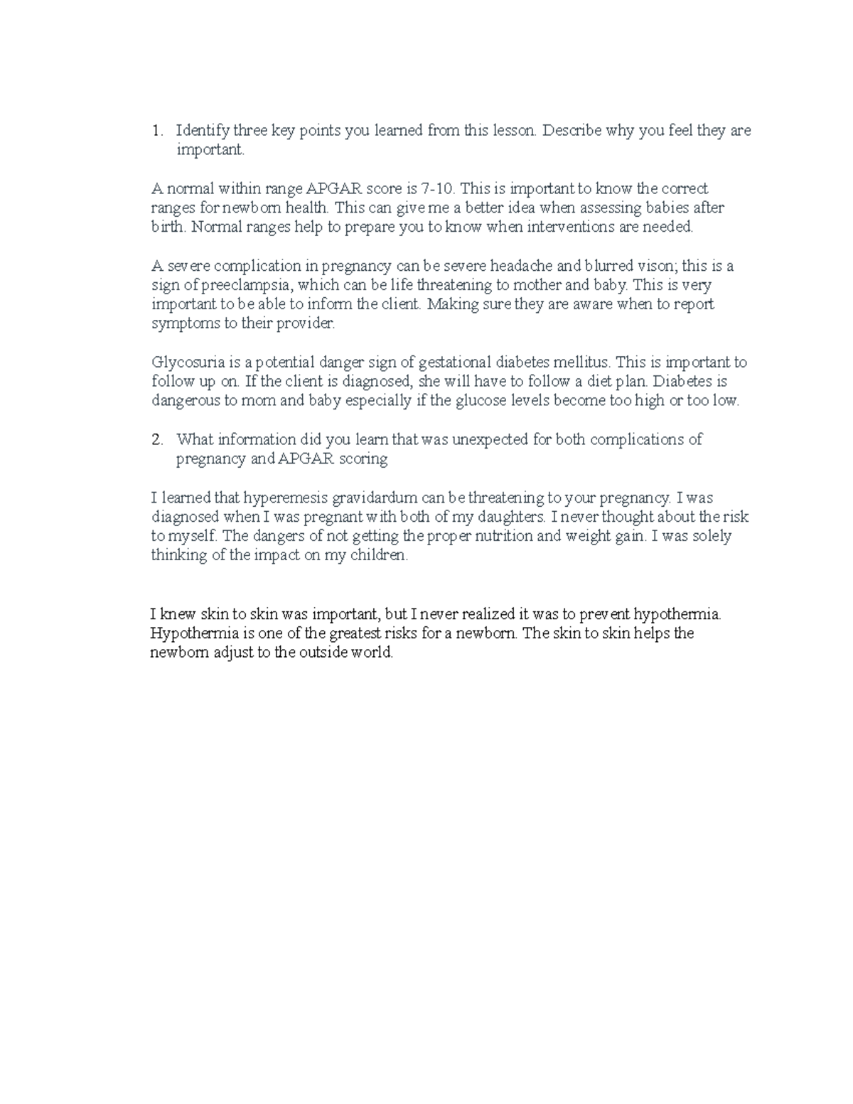 discussion. bor - Identify three key points you learned from this lesson. Describe why you feel ...