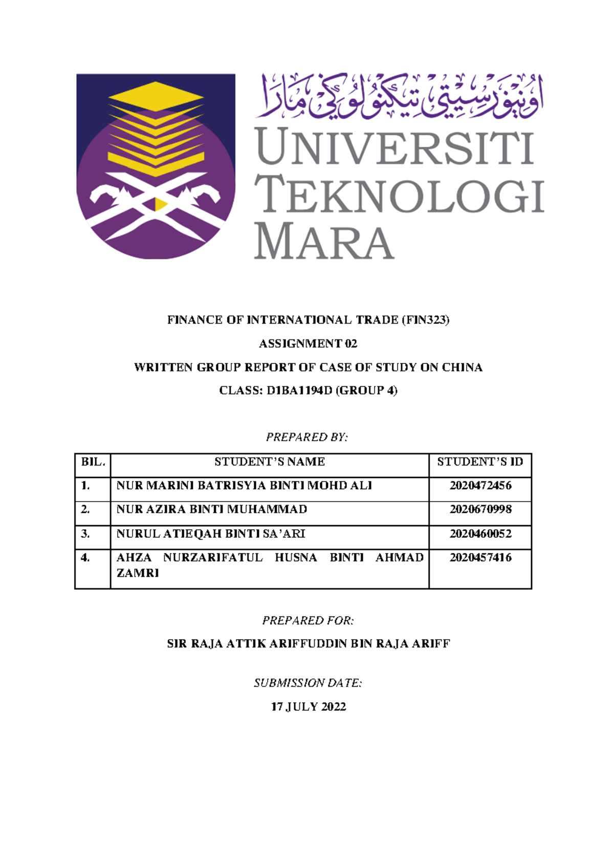 Group 4- Written Group Report CASE Study OF China - FINANCE OF ...
