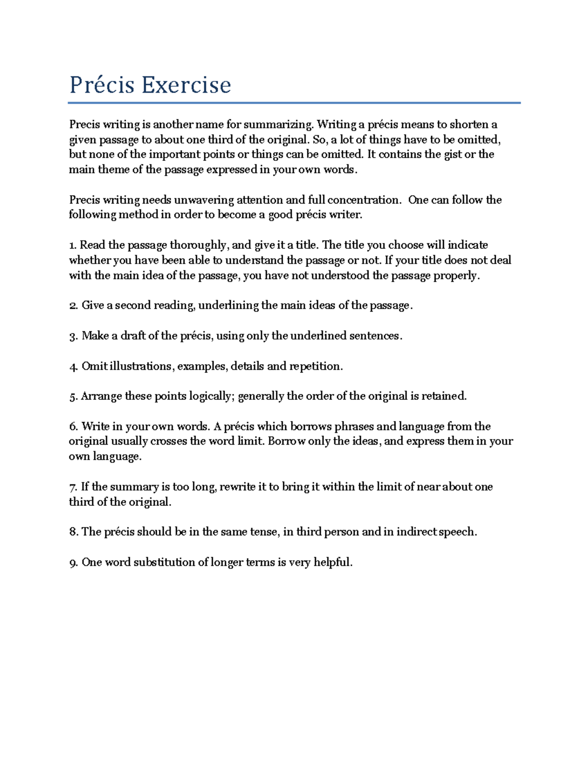 Precis writing Exercise - Précis Exercise Precis writing is another ...