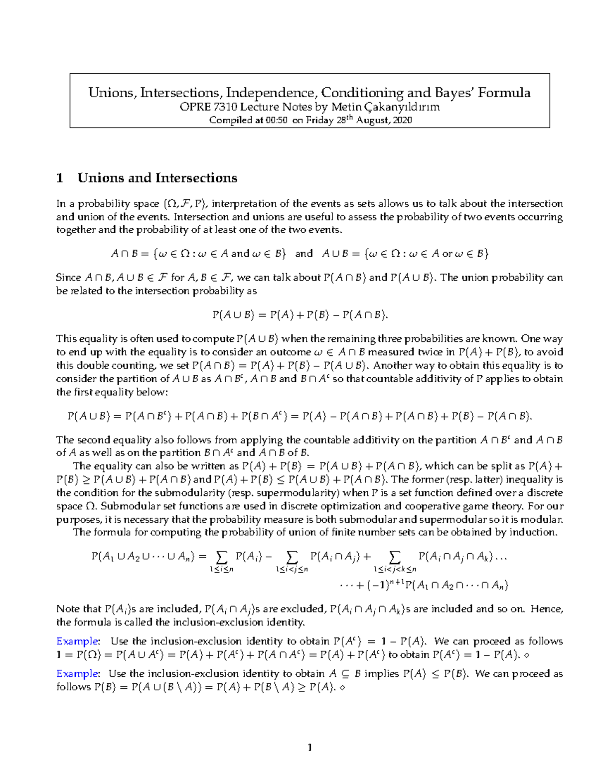 Probability extra resources - Unions, Intersections, Independence, Conditioning and Bayes ...