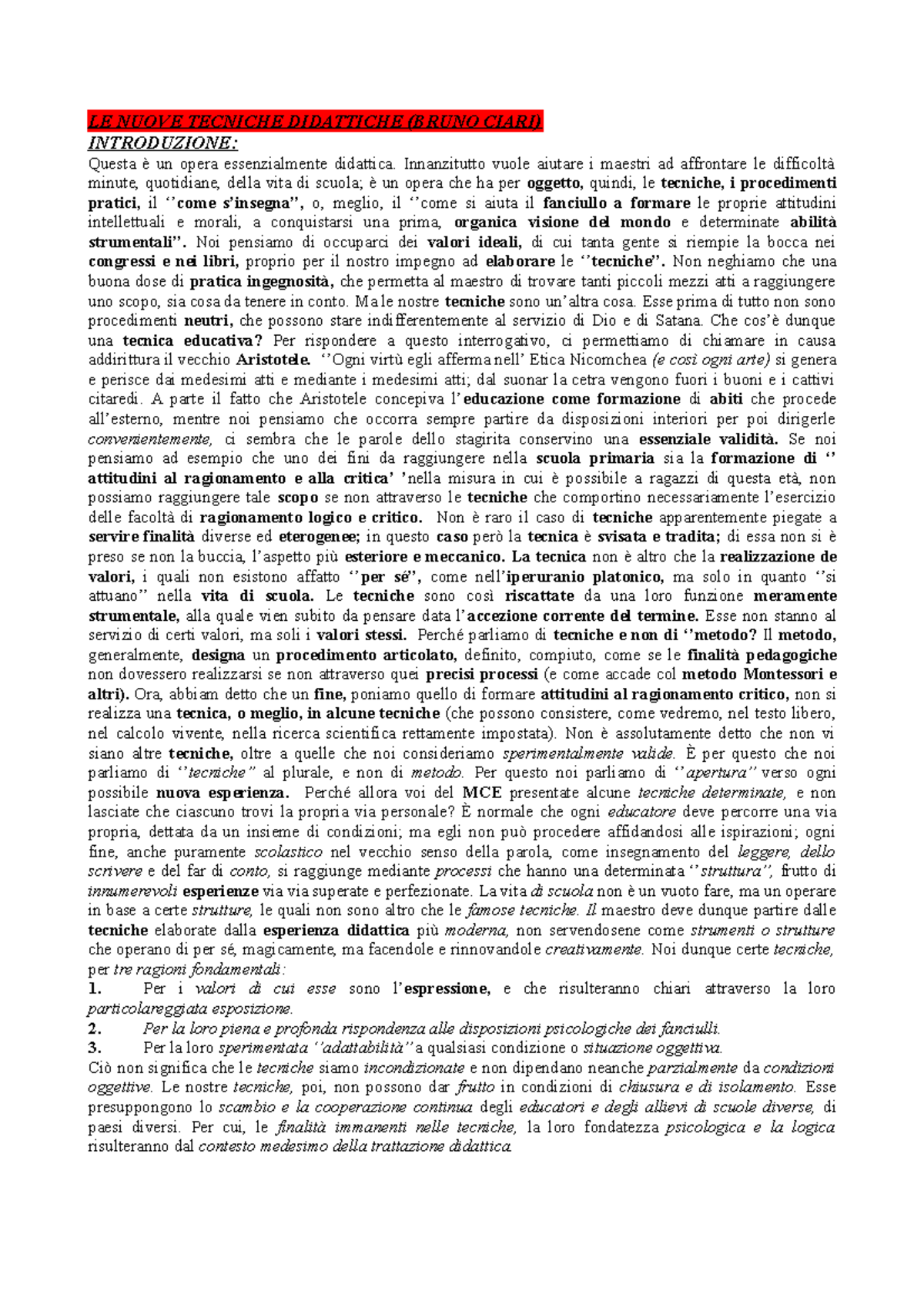 LE Nuove Tecniche Didattiche ( Bruno Ciari) - LE NUOVE TECNICHE ...