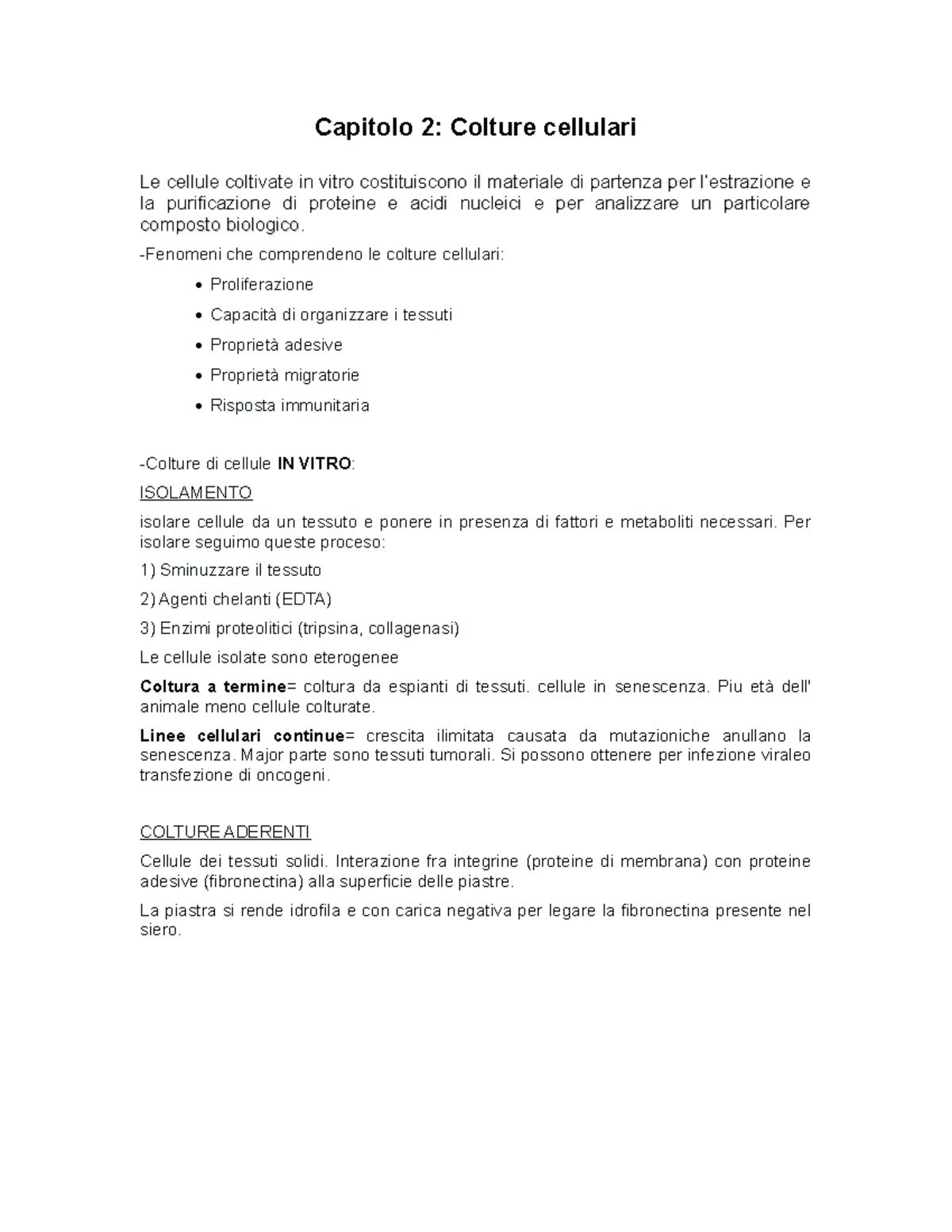 Colture cellulari - Appunti 2 - Capitolo 2: Colture cellulari Le ...