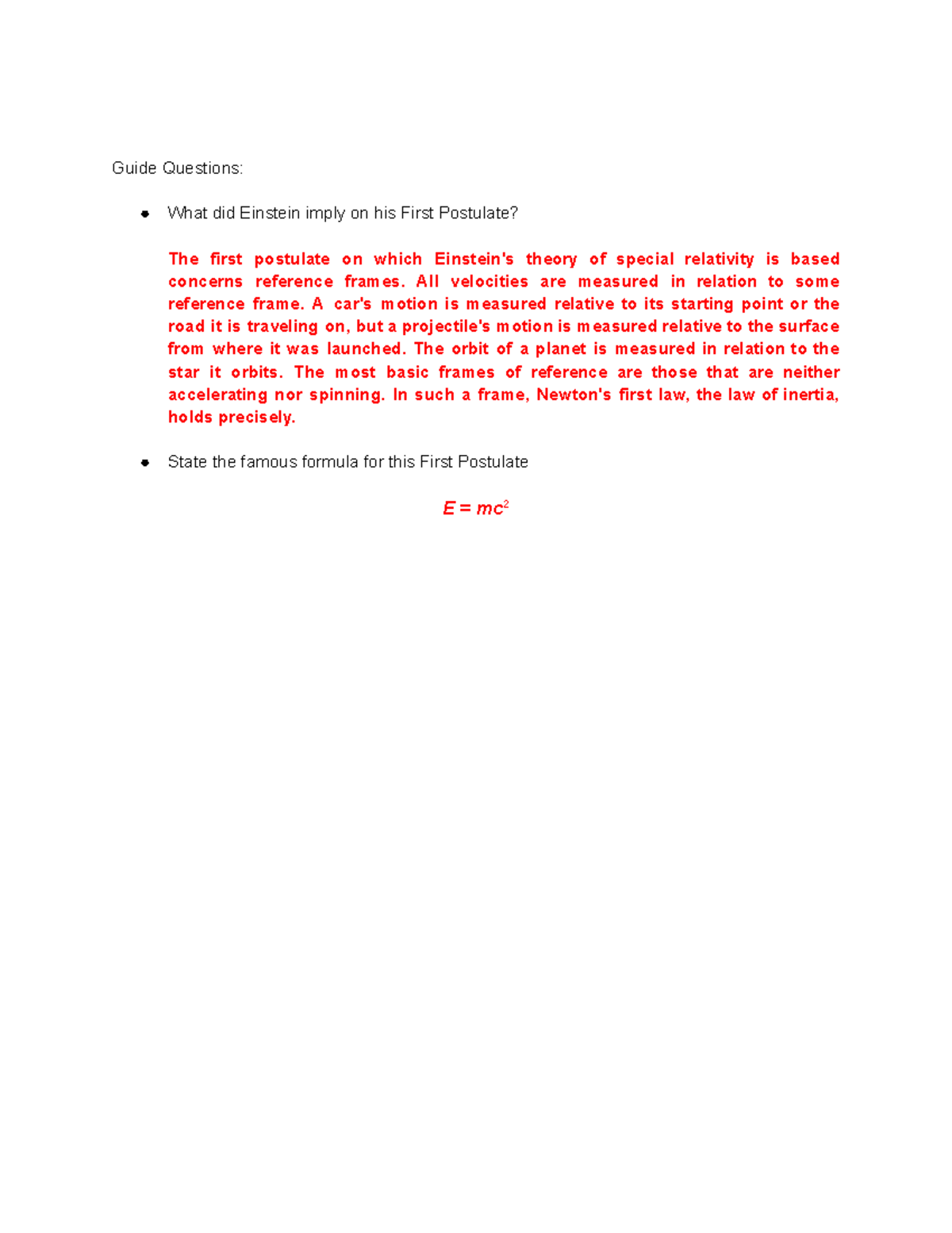 Einstein - aaaaaaaaaaaa - Guide Questions: What did Einstein imply on ...