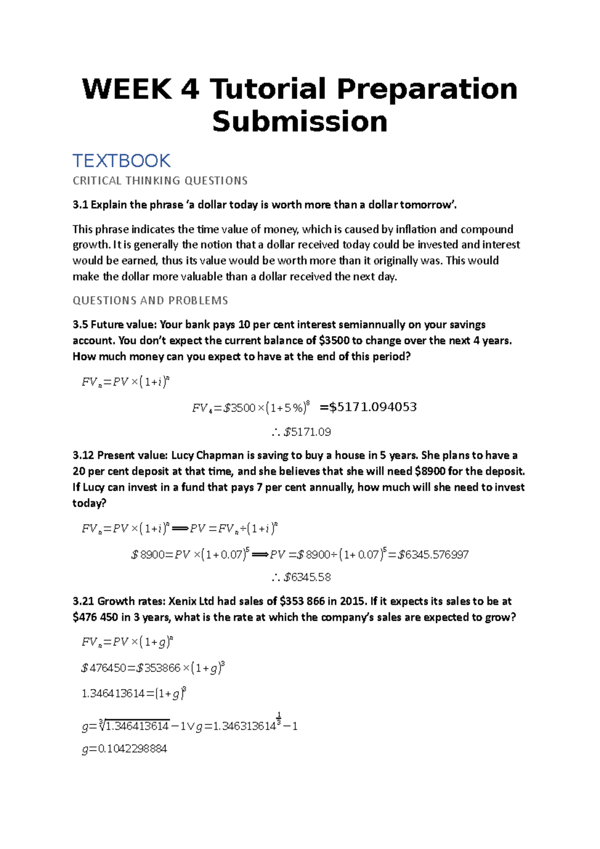 FIN111 WK 4 Tutorial Preparation Submission - WEEK 4 Tutorial ...
