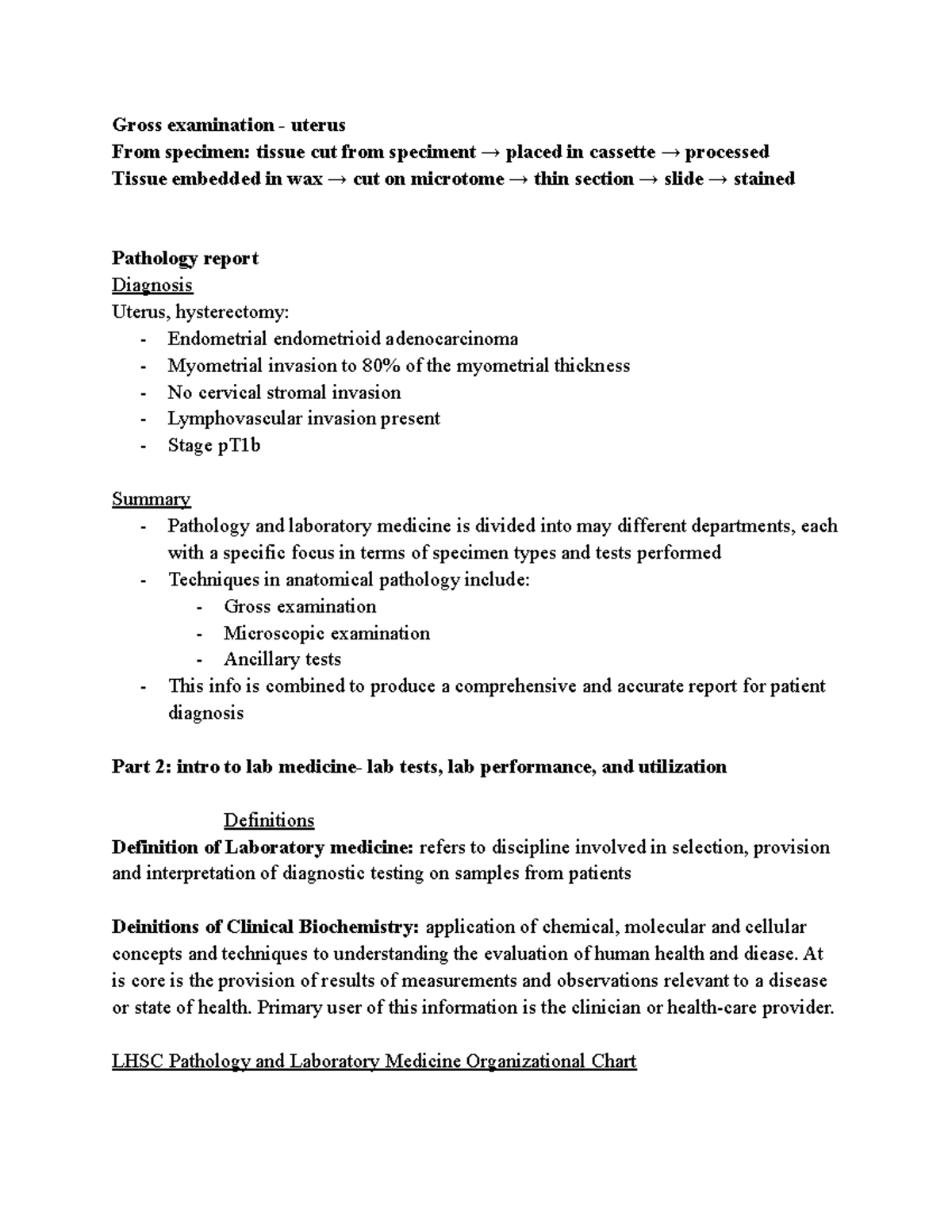 Pathology report - Gross examination - uterus From specimen: tissue cut ...