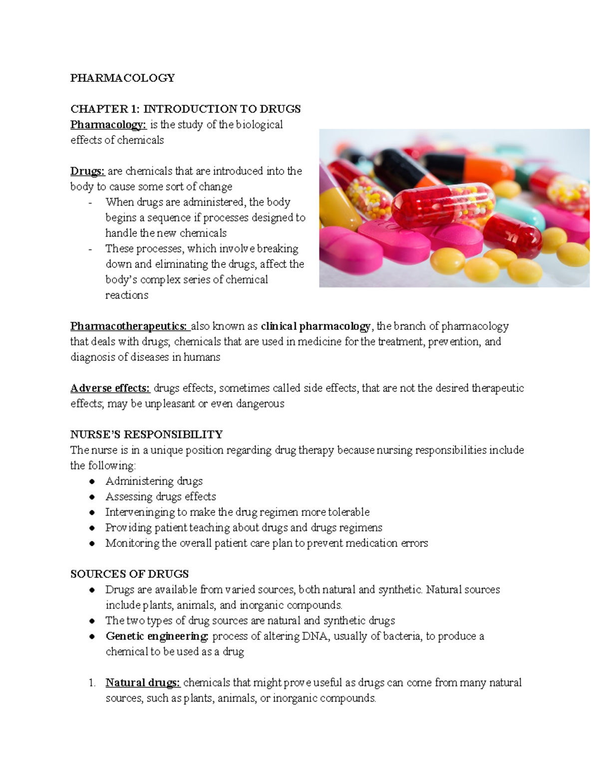 NURS 230 Pharmacology Chapter 1 - PHARMACOLOGY CHAPTER 1: INTRODUCTION ...