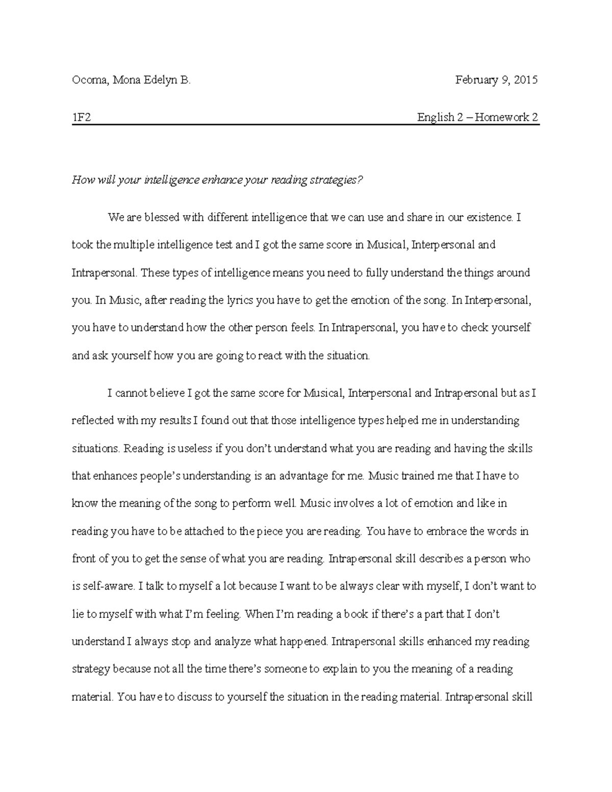 English 2 Homework 2 2 - Assignment - Ocoma, Mona Edelyn B. February 9 ...