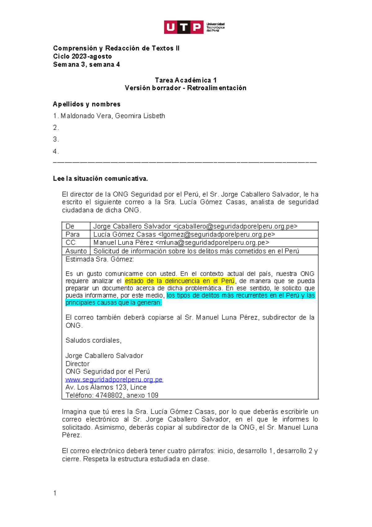Redaccion y comprension de texto ii - tarea academica 1 - Comprensión y Redacción de Textos II ...