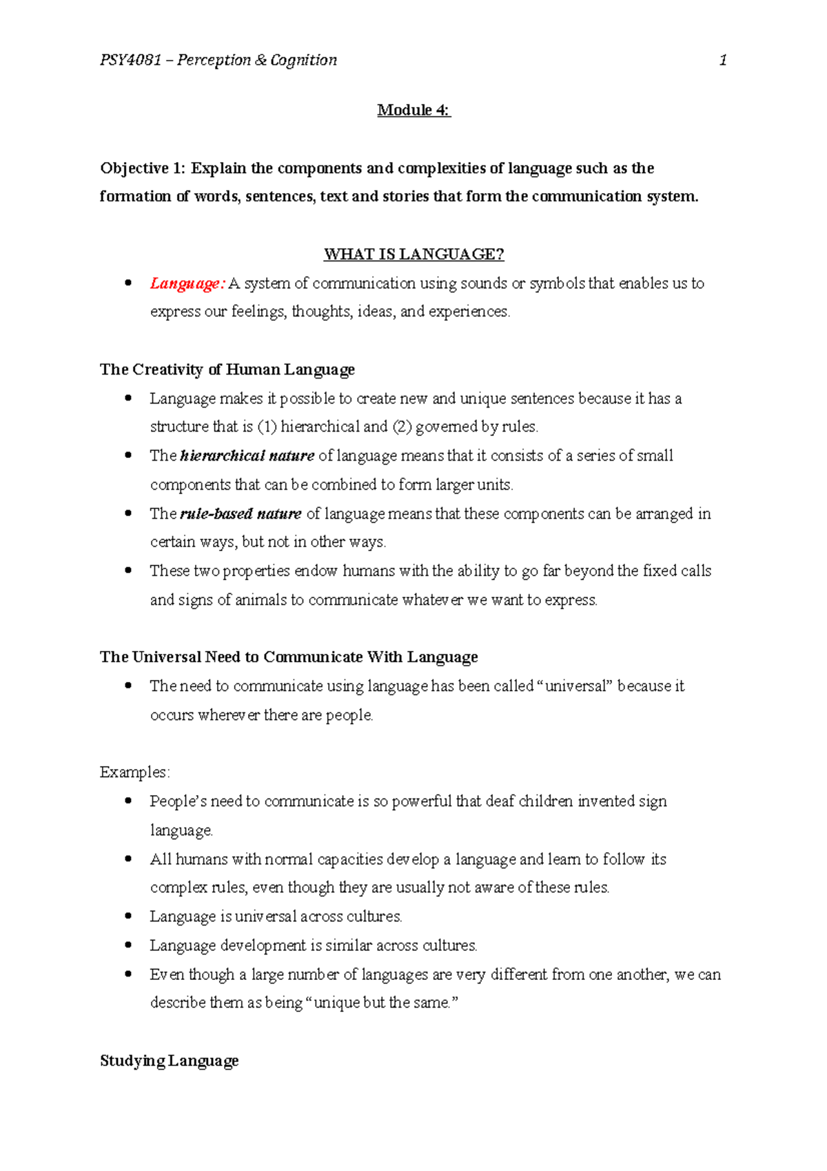 Module 4 Notes - Summary Cognitive Psychology - PSY4081 Perception ...
