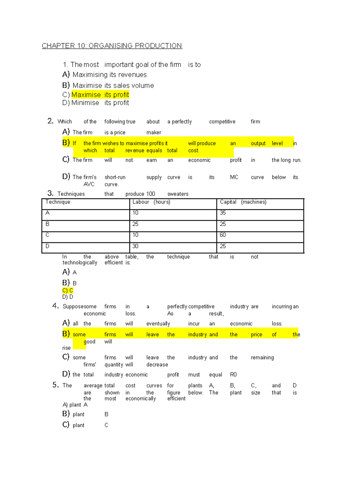 Chapter 10 tutorial questions memo - CHAPTER 10: ORGANISING PRODUCTION ...