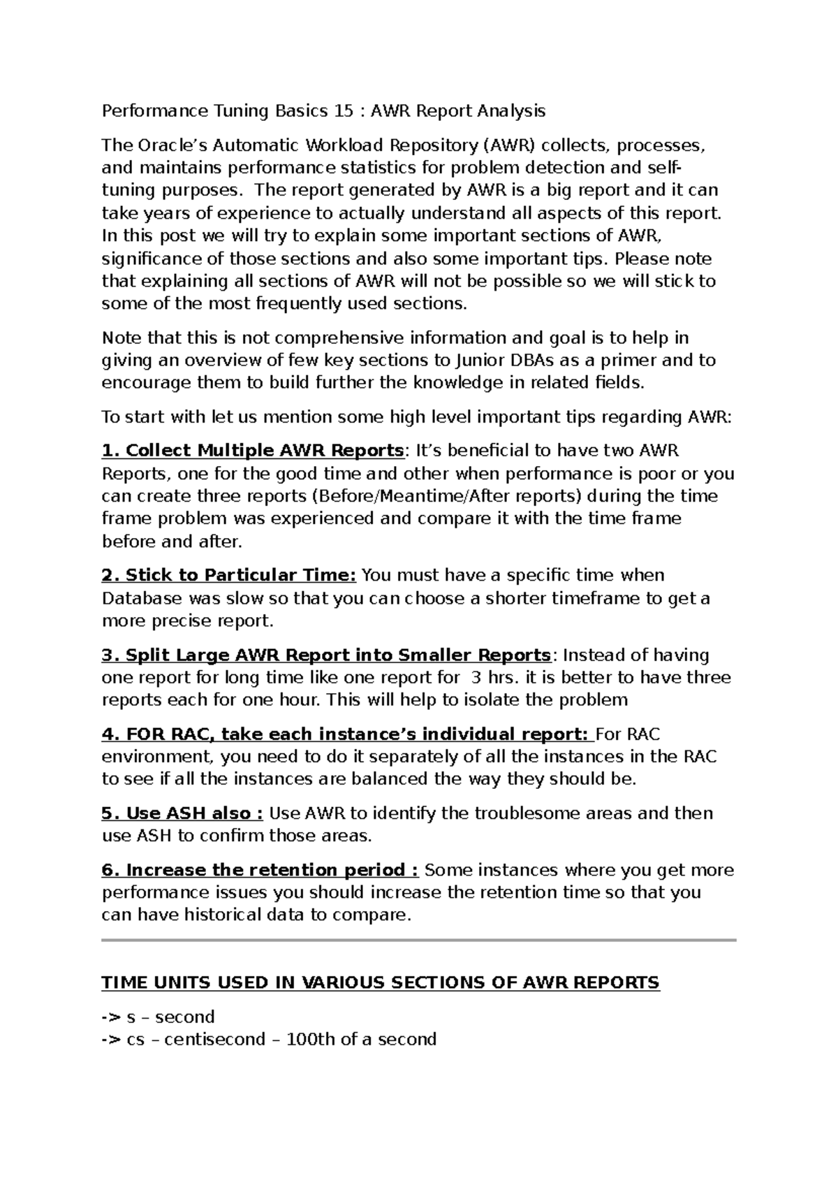 Performance Tuning Basics 15 - The report generated by AWR is a big ...