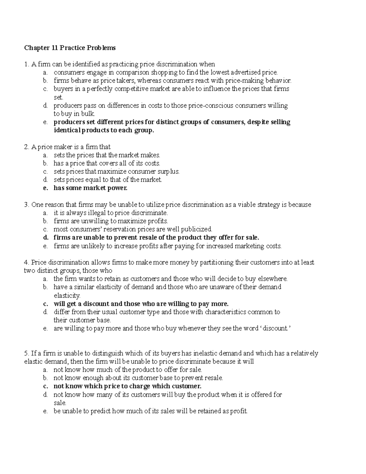 Microeconomic Chapter 11 Practice Problems & Answers - Chapter 11 ...